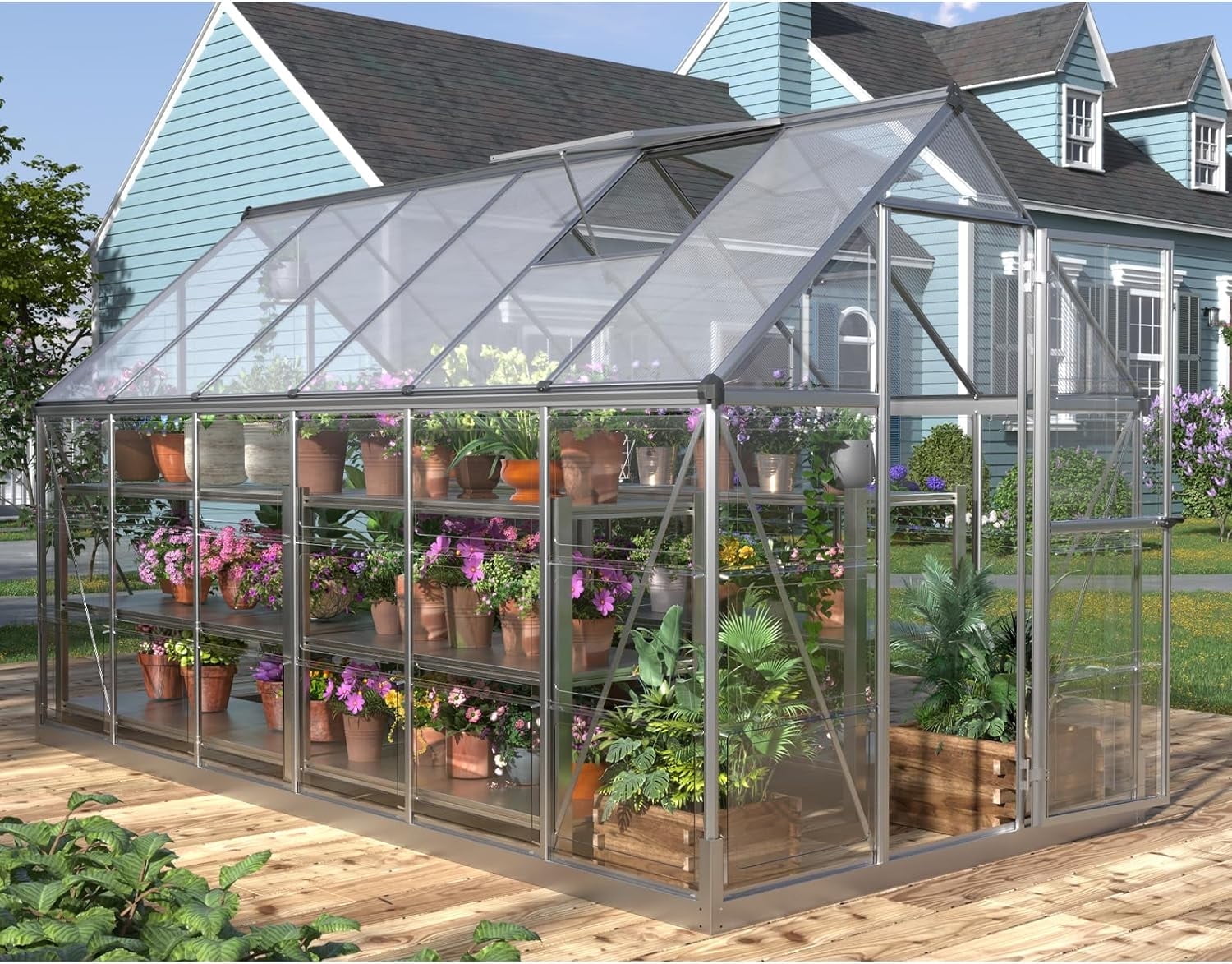 AMERLIFE Large 6x16 FT Hybrid Polycarbonate Greenhouse with Aluminum ...