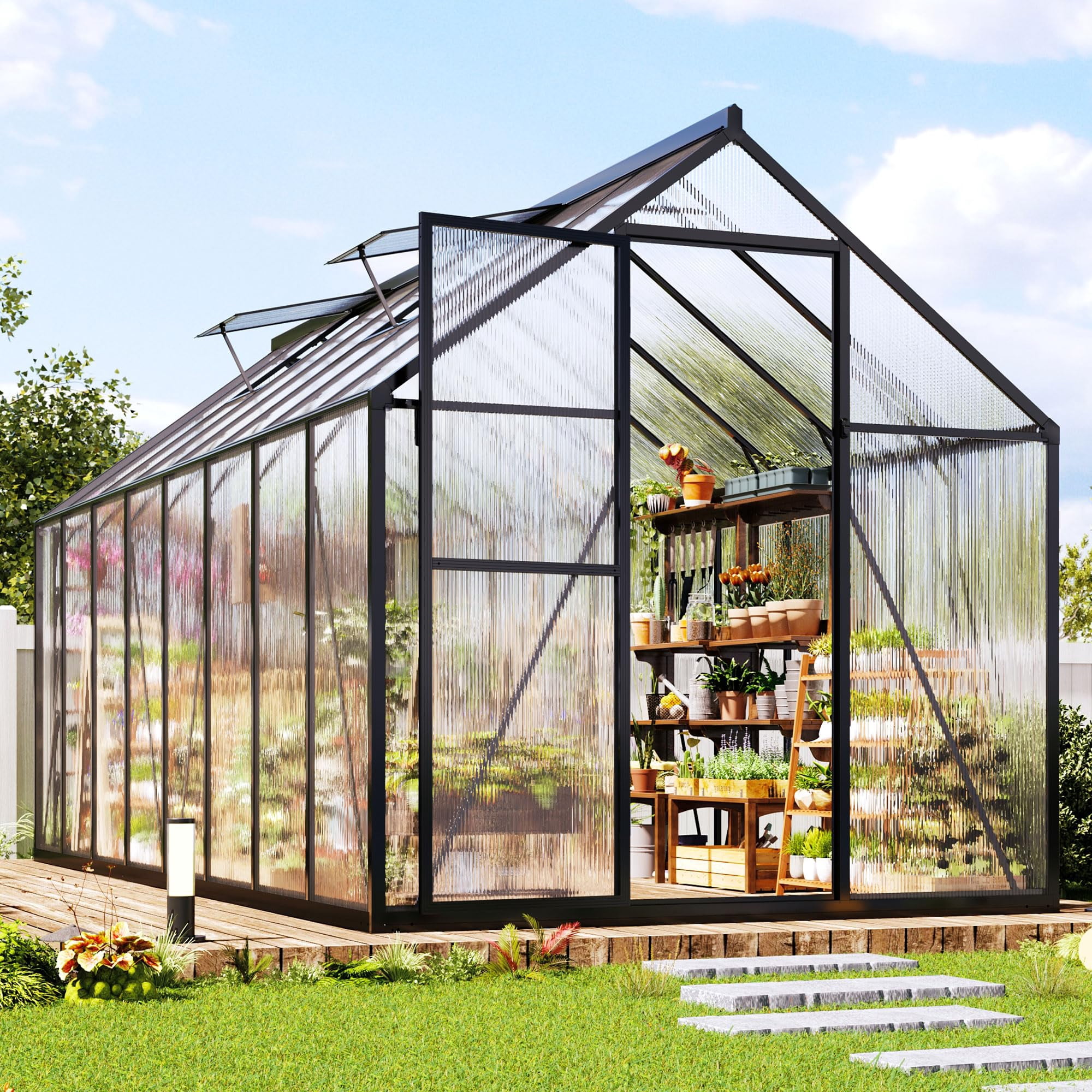 Jocisland 6x16 ft Polycarbonate Greenhouses for Outdoors, 2 Top-Opening ...