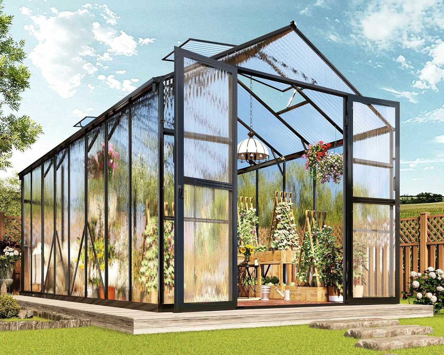 Jocisland 7.5x16x7.5 FT Polycarbonate Greenhouse with Quick Connector Fast Assembly, Outdoor ...