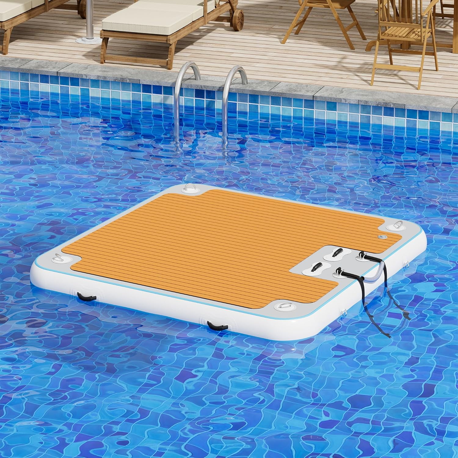 Jocisland 7×7FT Inflatable Floating Dock, Non-Slip EVA Air Dock Platform loating Island Raft ...