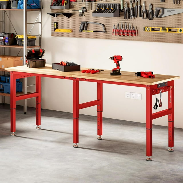 Jocisland 84" Red Adjustable Heavy Duty Workbench with 4 AC Outlet and ...