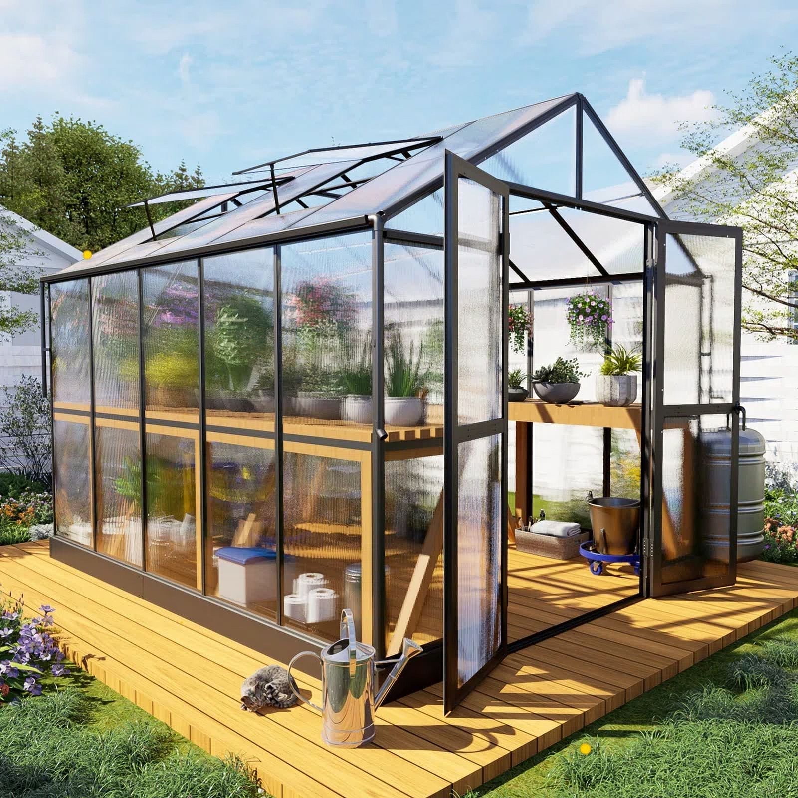 Amerlife Garden Greenhouse 8x10x7.5ft w/ Double Doors, 2 Vents, 5.2ft ...