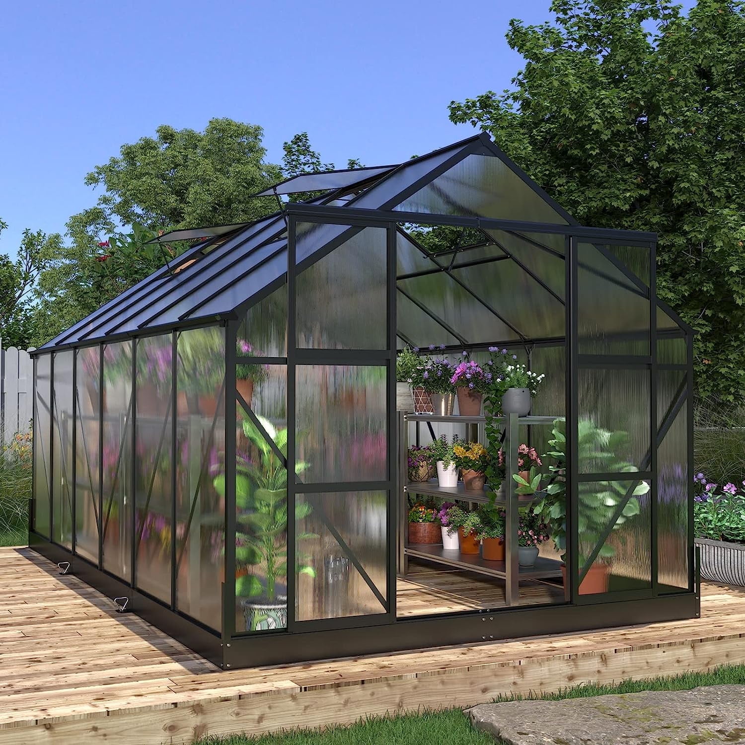 Jocisland 8x14x7.5 FT Polycarbonate Greenhouse 2 Sliding Doors 4 Vent ...