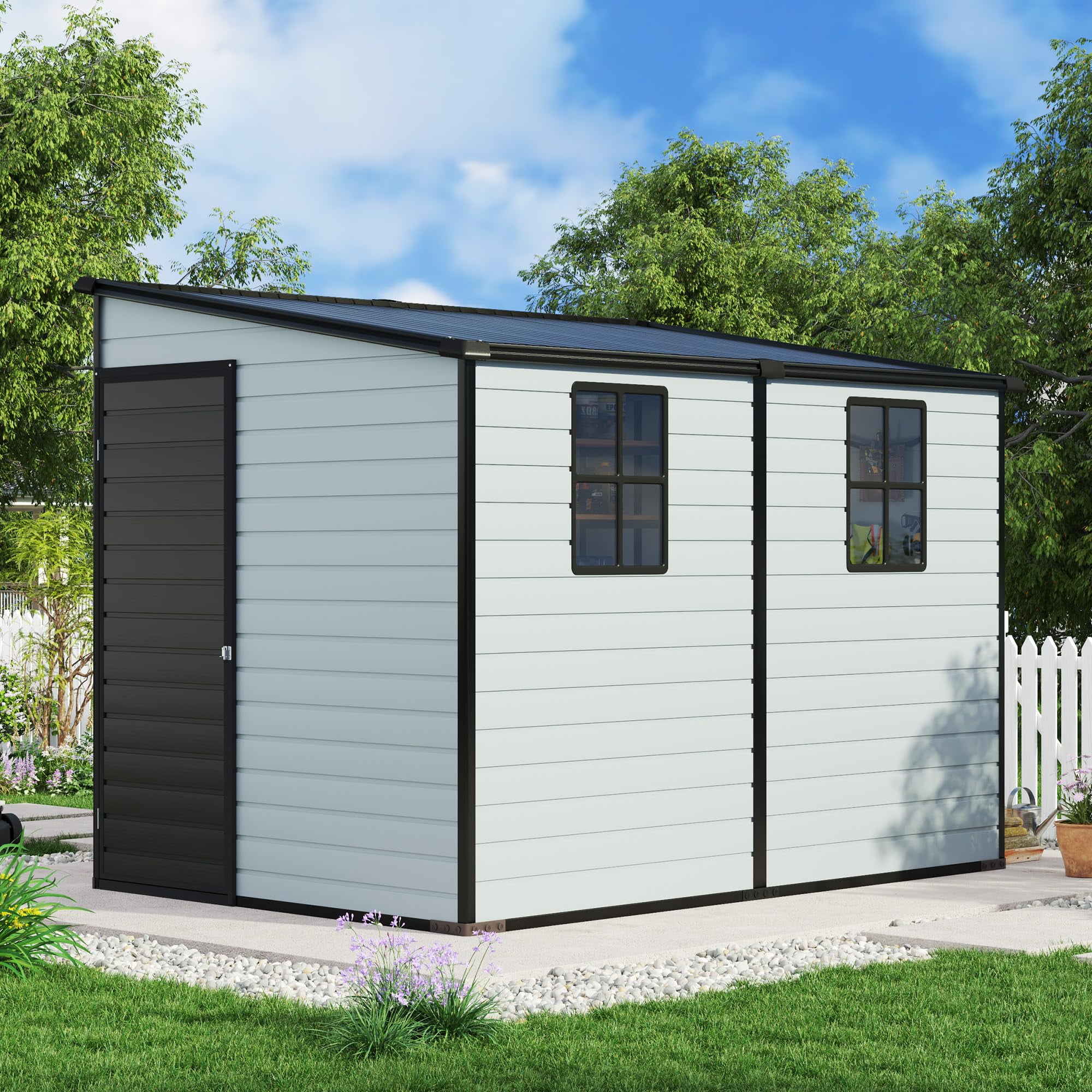 Jocisland 8x6x6 ft Resin Lean to Shed with Floor, Slanted Roof Lockable ...