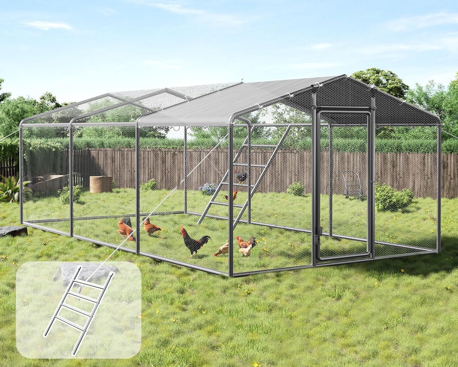 Jocisland 9×19FT Large Chicken Coop with Perch and Hinged Door, Spire ...