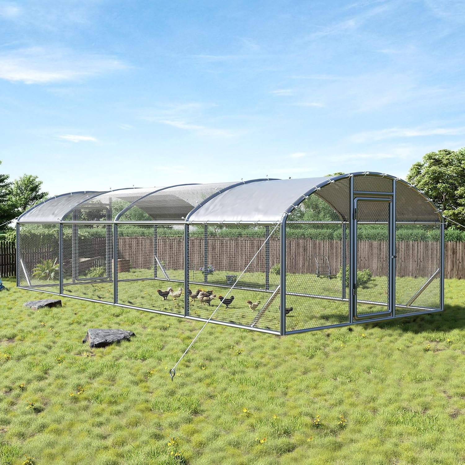 Jocisland 9×25.3FT Large Walk-in Chicken Coop with 2 Hinged Doors, Dome ...