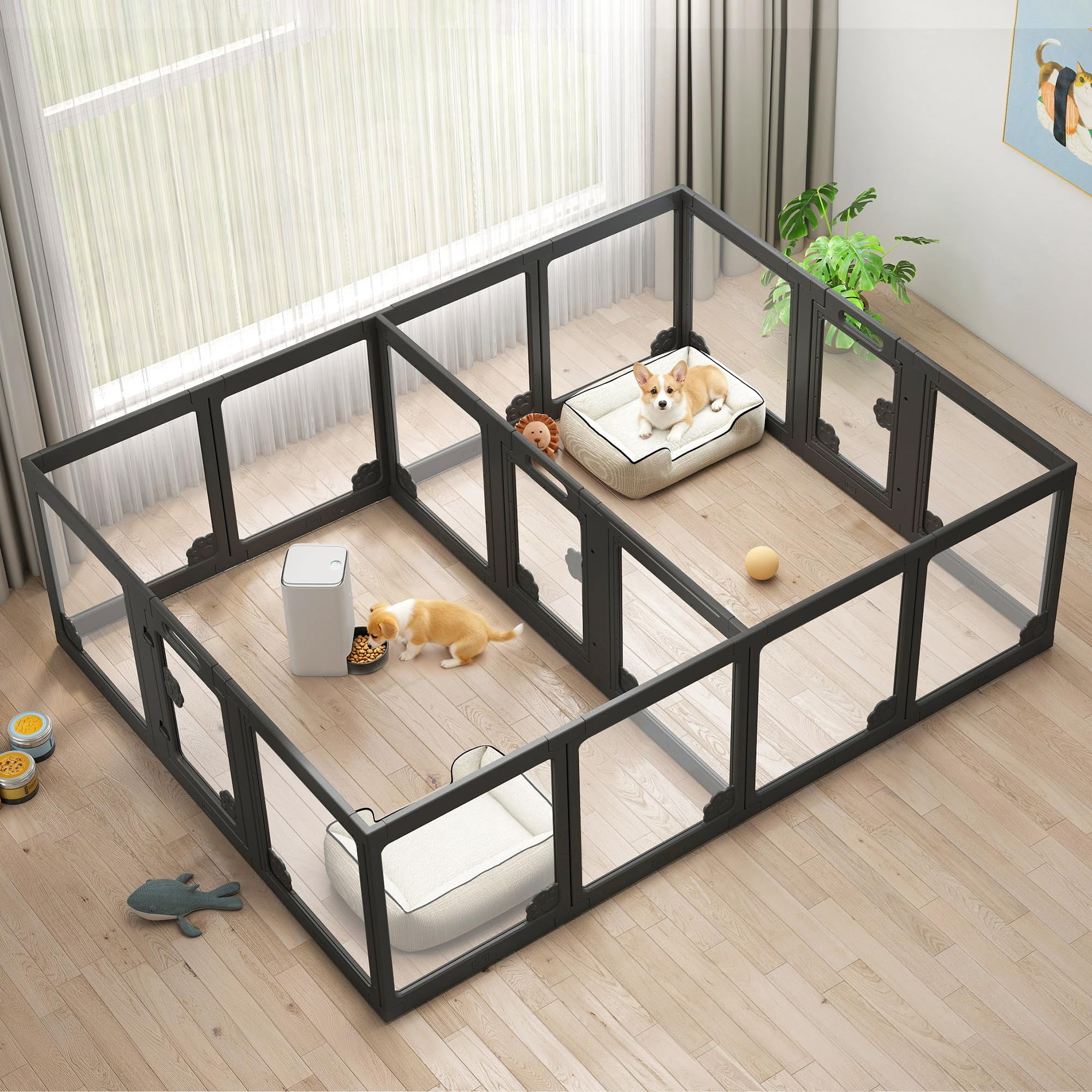 Jocisland Acrylic Clear Dog Playpen Indoor, Modular Puppy Cat Small Pet ...