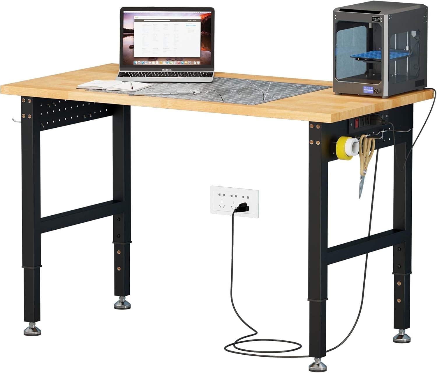 Jocisland Adjustable Workbench with Power Outlets, 2000 lbs Capacity ...