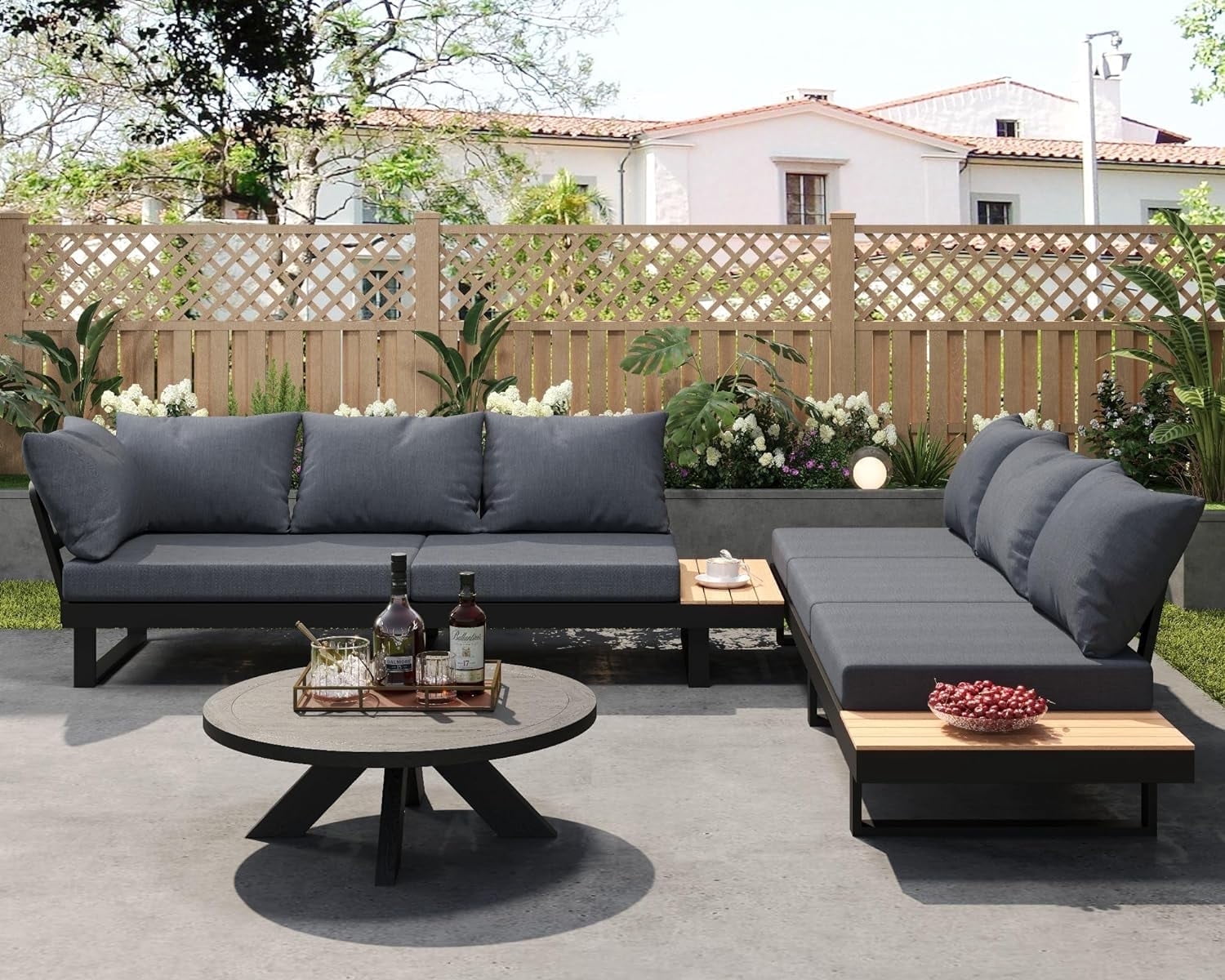 Jocisland Aluminum Patio Conversation Set with Adjustable Backrest, 6 ...