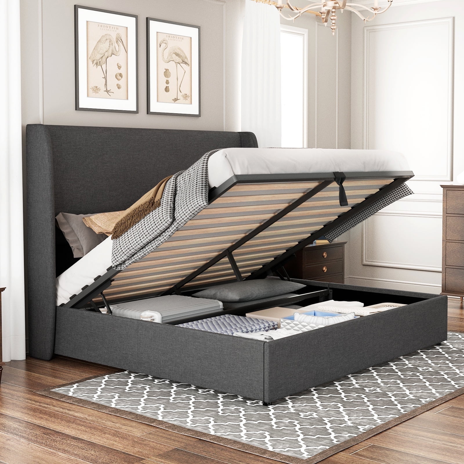 Jocisland Queen Bed Frame with Lift up Storage,Linen Platform Bed Frame ...