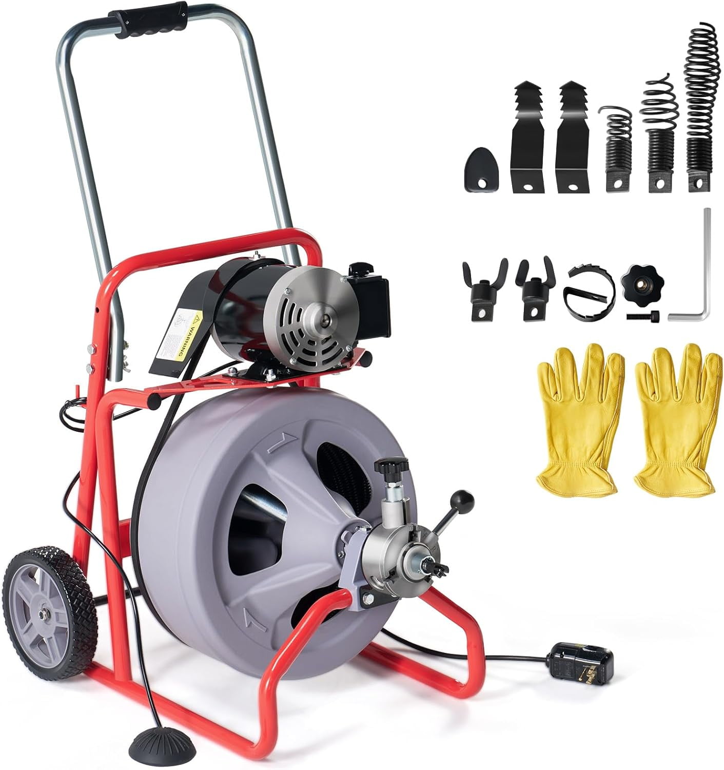 Jocisland Drain Cleaner Machine 75 FT x 1/2 inch, Auto Feed Electric Drain Snake with 9 Cutters ...