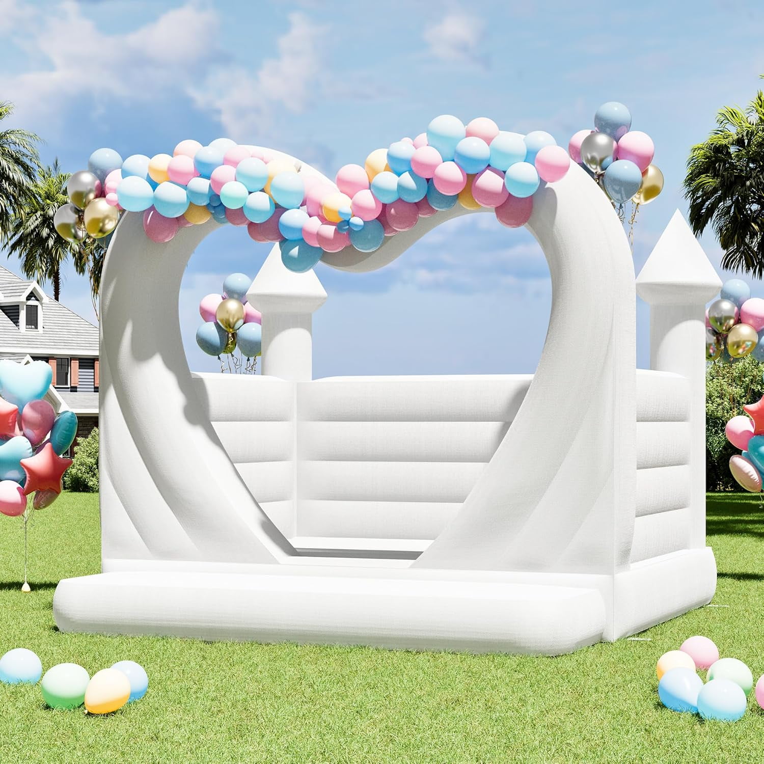 Jocisland Inflatable White Bounce House, 13.1×13.1×9.8ft PVC Inflatable ...