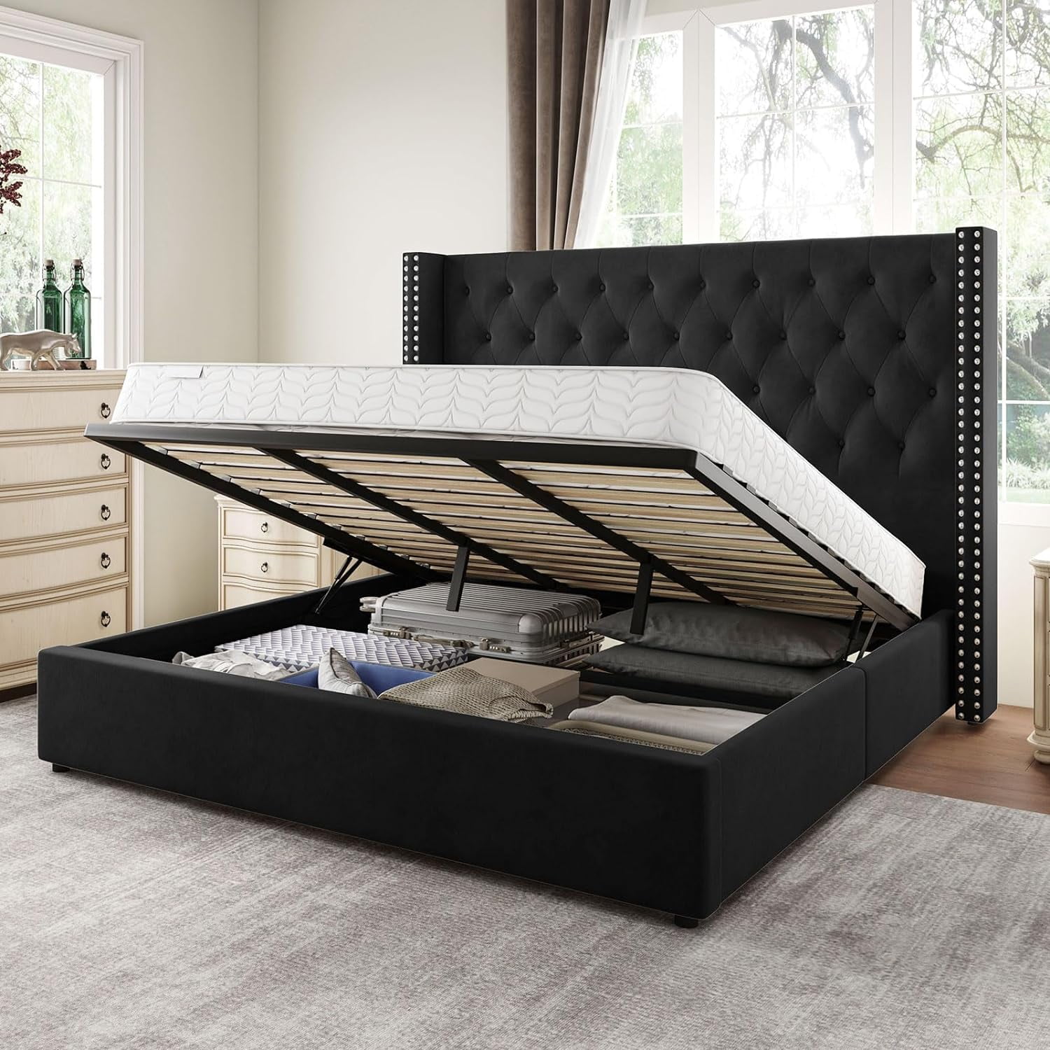 Jocisland King Size Lift Up Storage Bed, Upholstered Platform Bed Frame ...