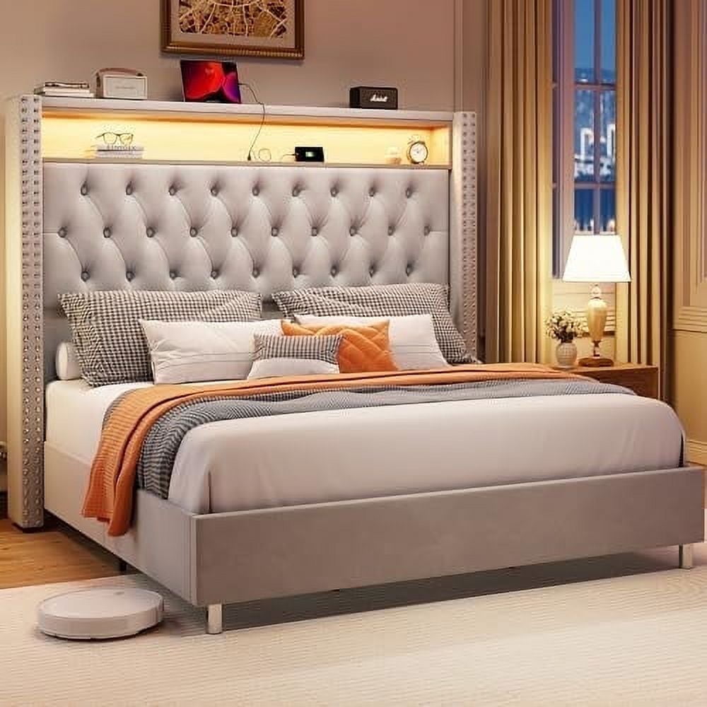 Merluxy LED Queen Bed Frame with 53.2" Storage Headboard,USB Ports,No ...