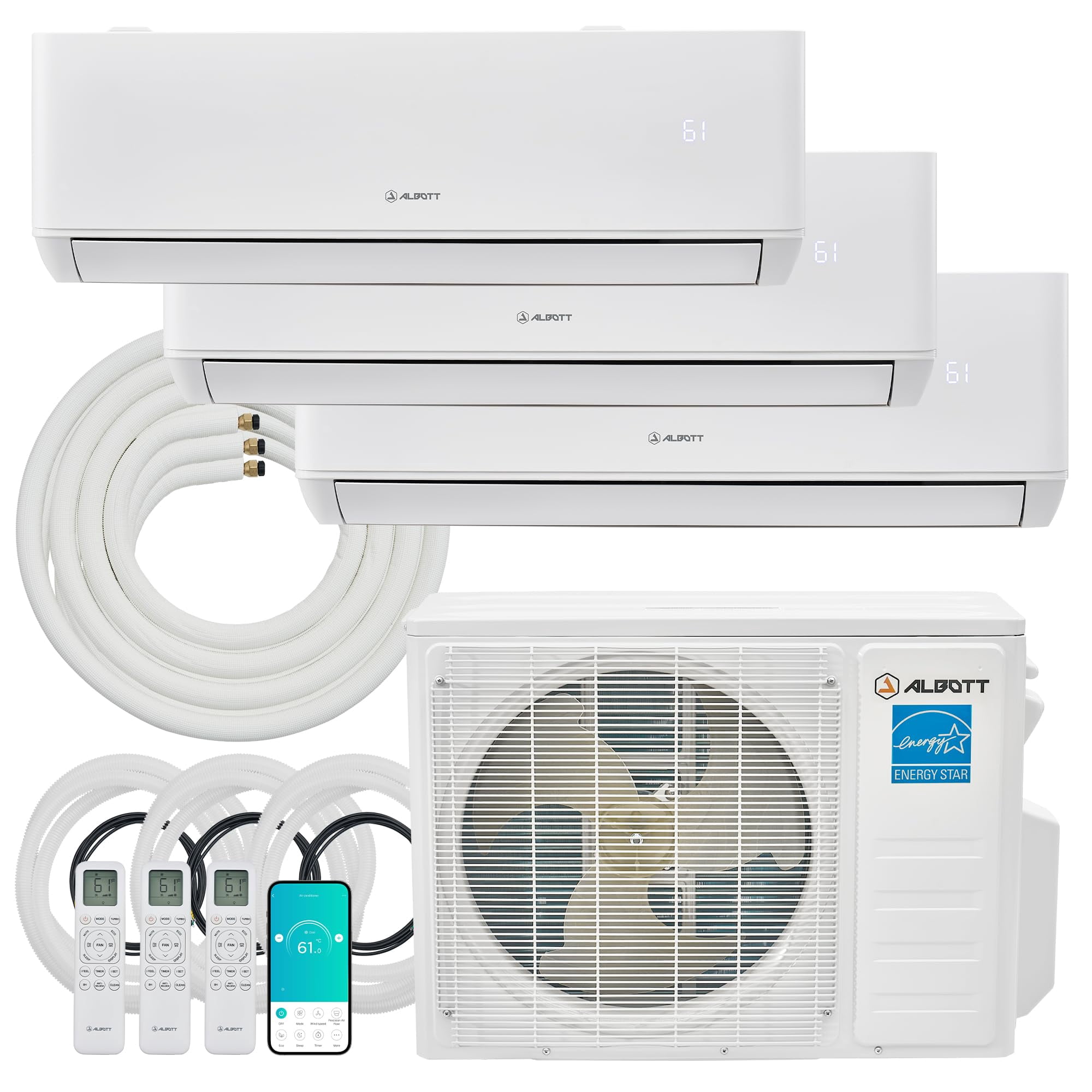 Jocisland Mini Split AC/Heating System, 28,000 BTU ODU, 22 SEER2 3 Zone ...