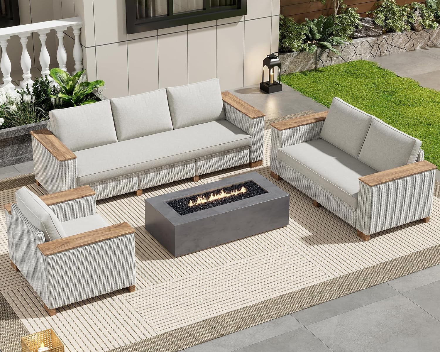 Jocisland Patio Furniture Set, 6 Piece Modular Rattan Outdoor Sectional ...