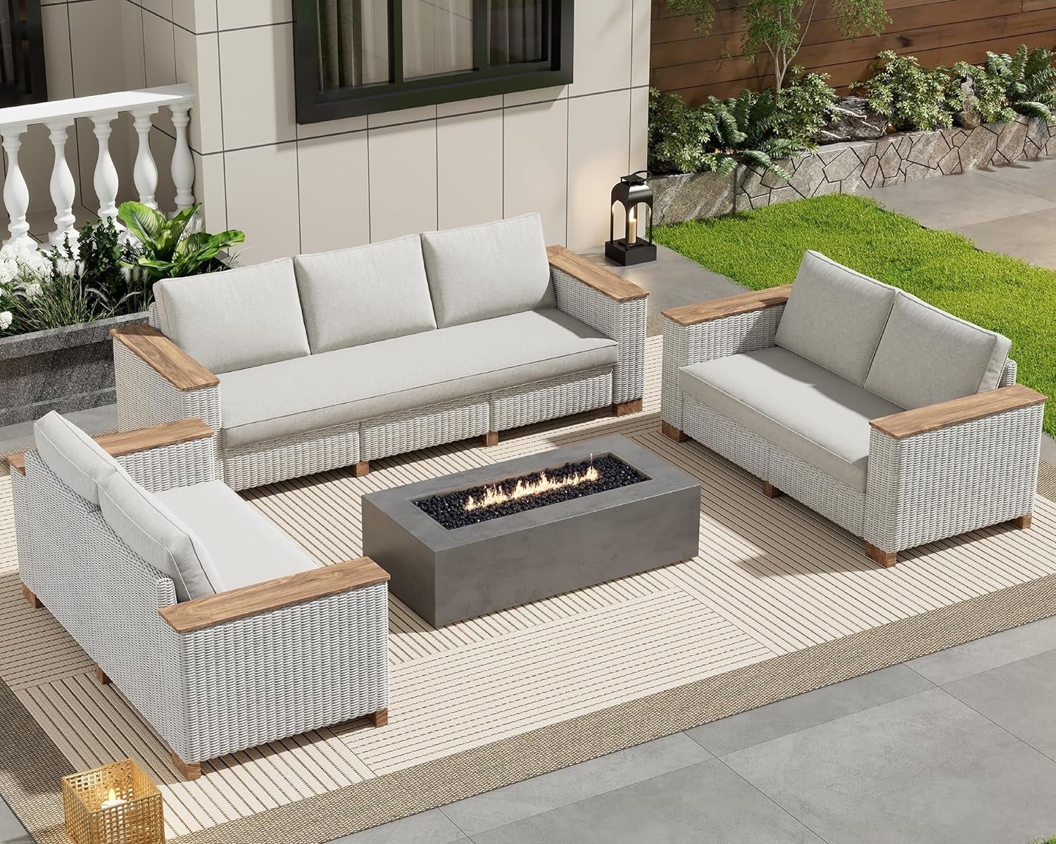 Jocisland Patio Furniture Set, 7 Piece Modular Rattan Outdoor Sectional ...
