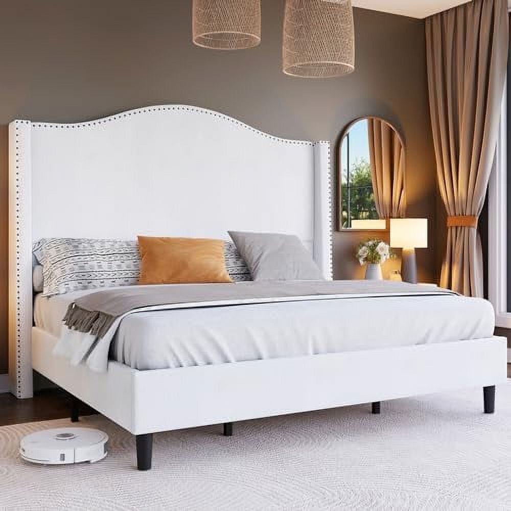 Merluxy Platform Bed Frame Tall Headboard Upholstered Bed with Velvet ...