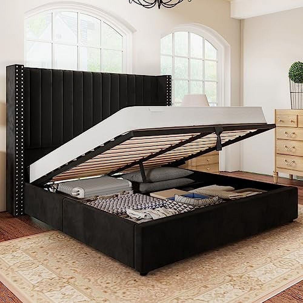 Jocisland Queen Velvet Upholstered Bed Frame with Lift Up Storage ... Jocisland Queen Velvet Upholstered Bed Frame with Lift Up Storage ...