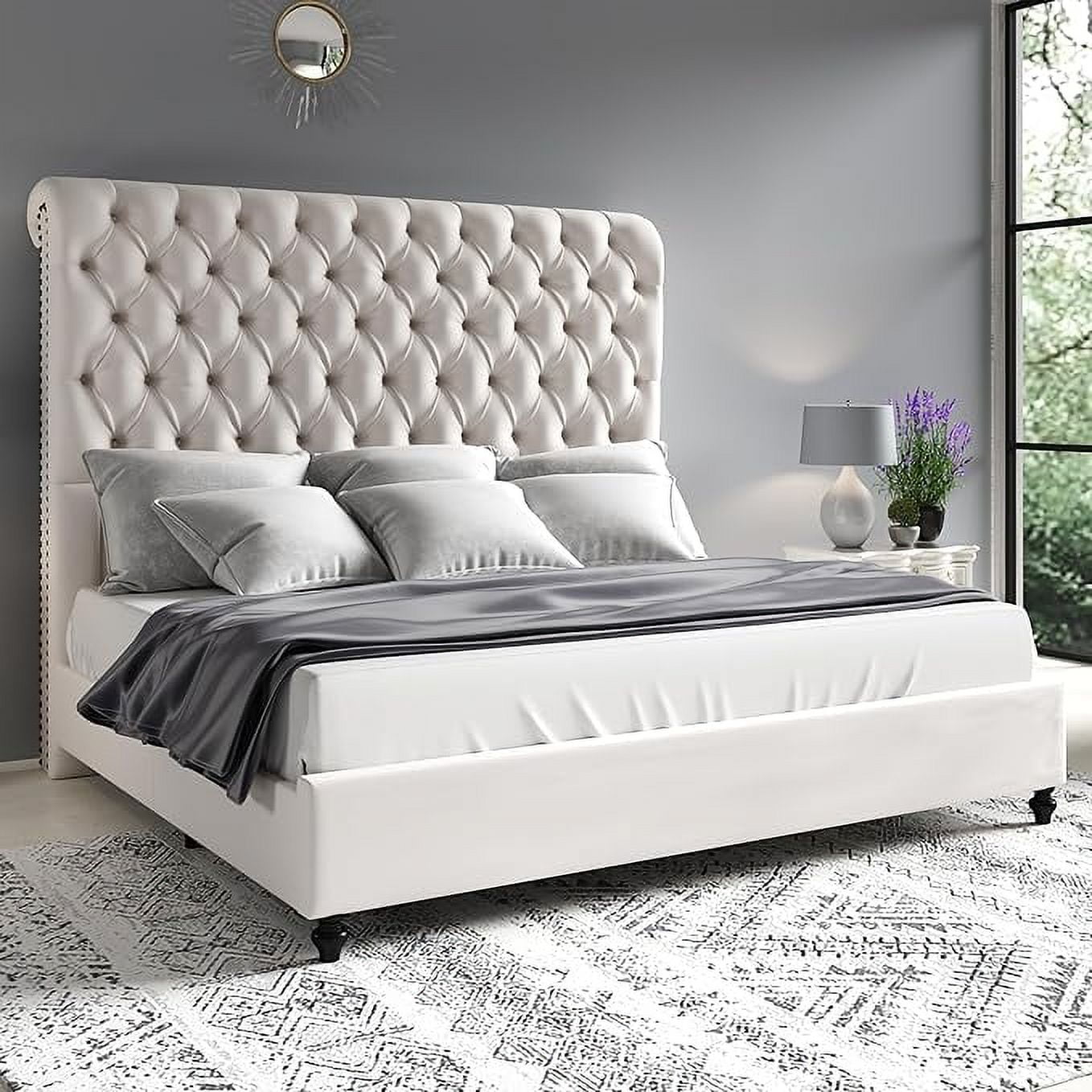 Jocisland Velvet Upholstered Queen Bed Frame, No Box Spring Needed ...