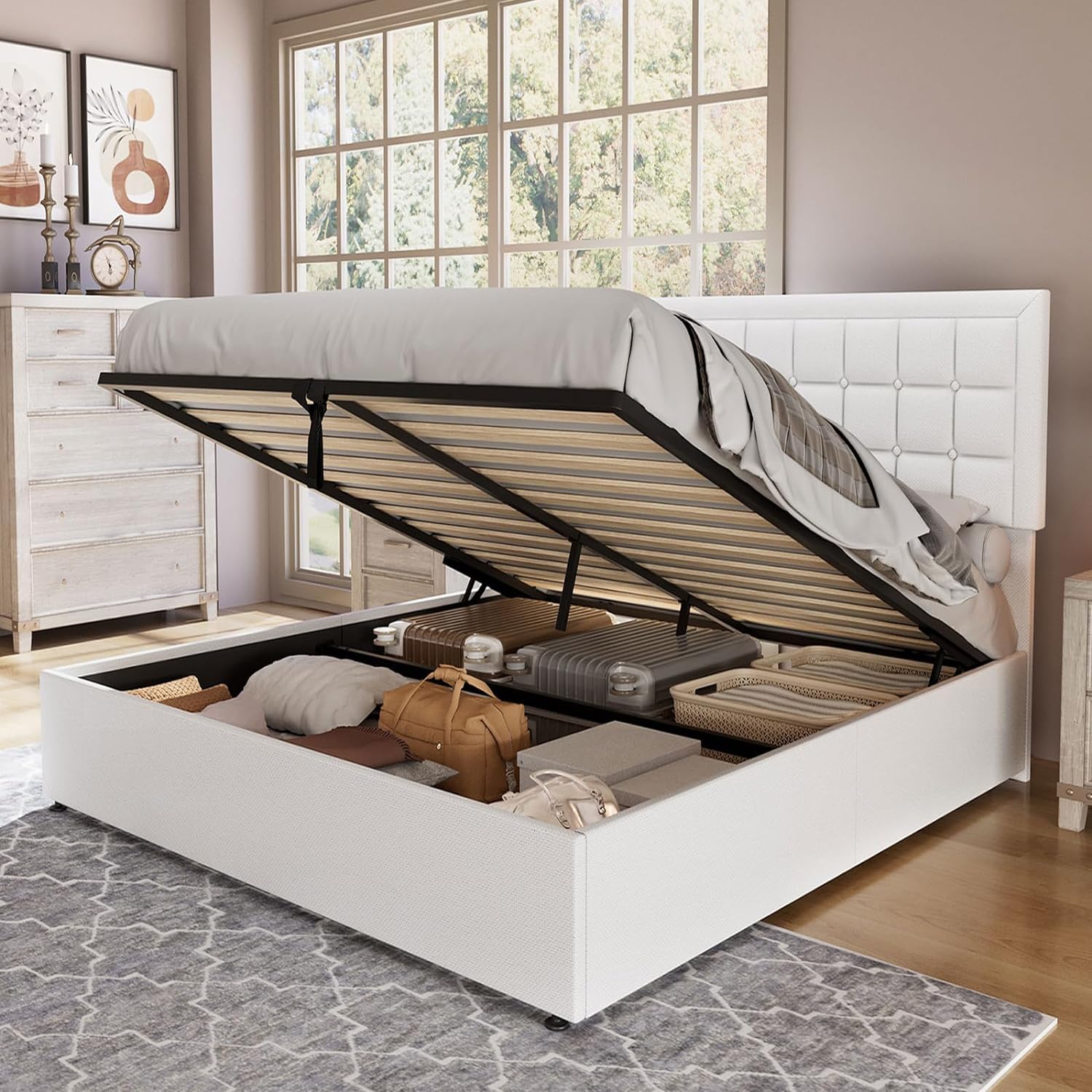 Shelburne Queen 4-drawer Button Tufted Storage Bed Beige - Walmart.com