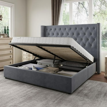 Zinus Amelia 41" Wood Platform Bed Frame with Upholstered Headboard ...