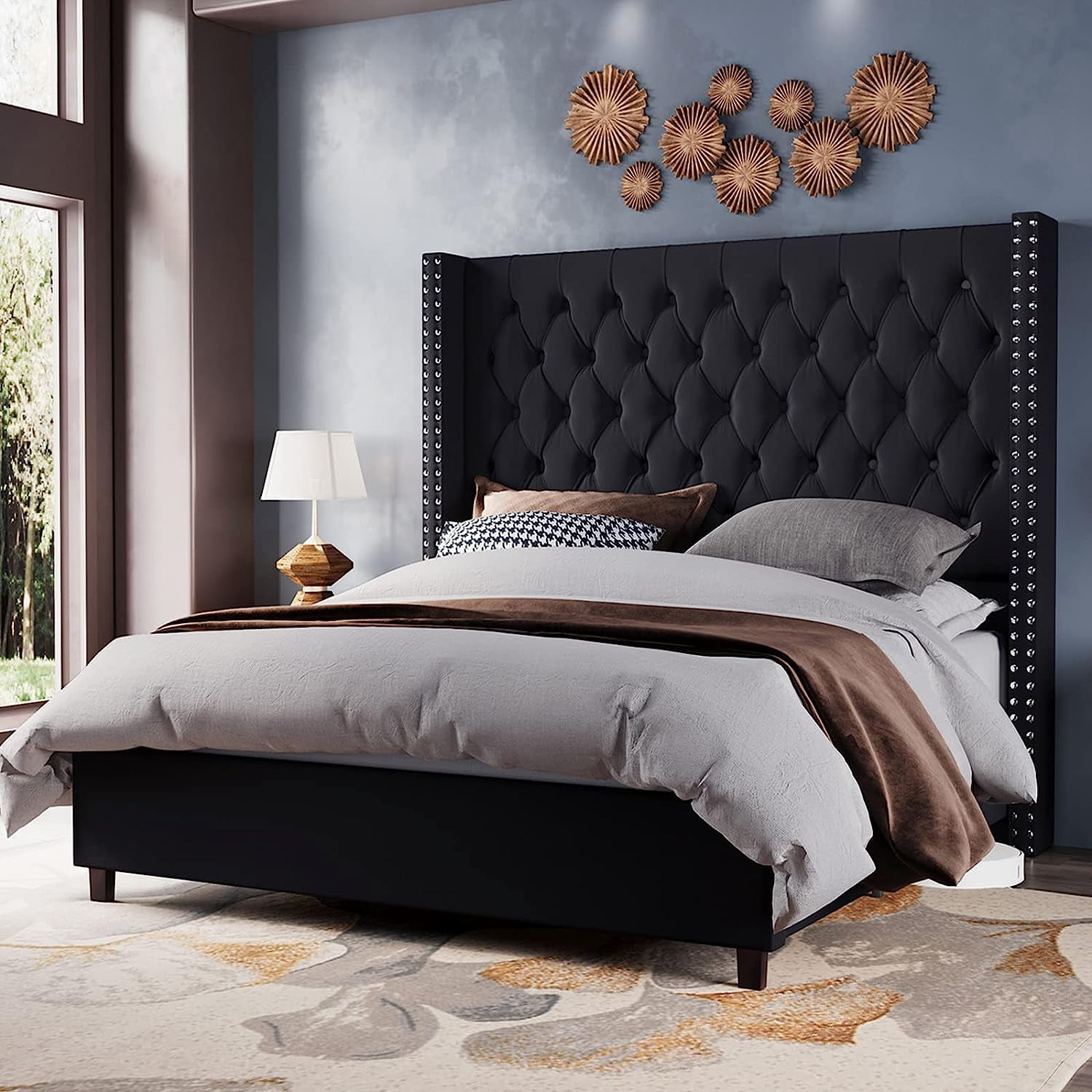 Jocisland Velvet Upholstered Bed Frame King Size 61.4" Tall Headborad ...