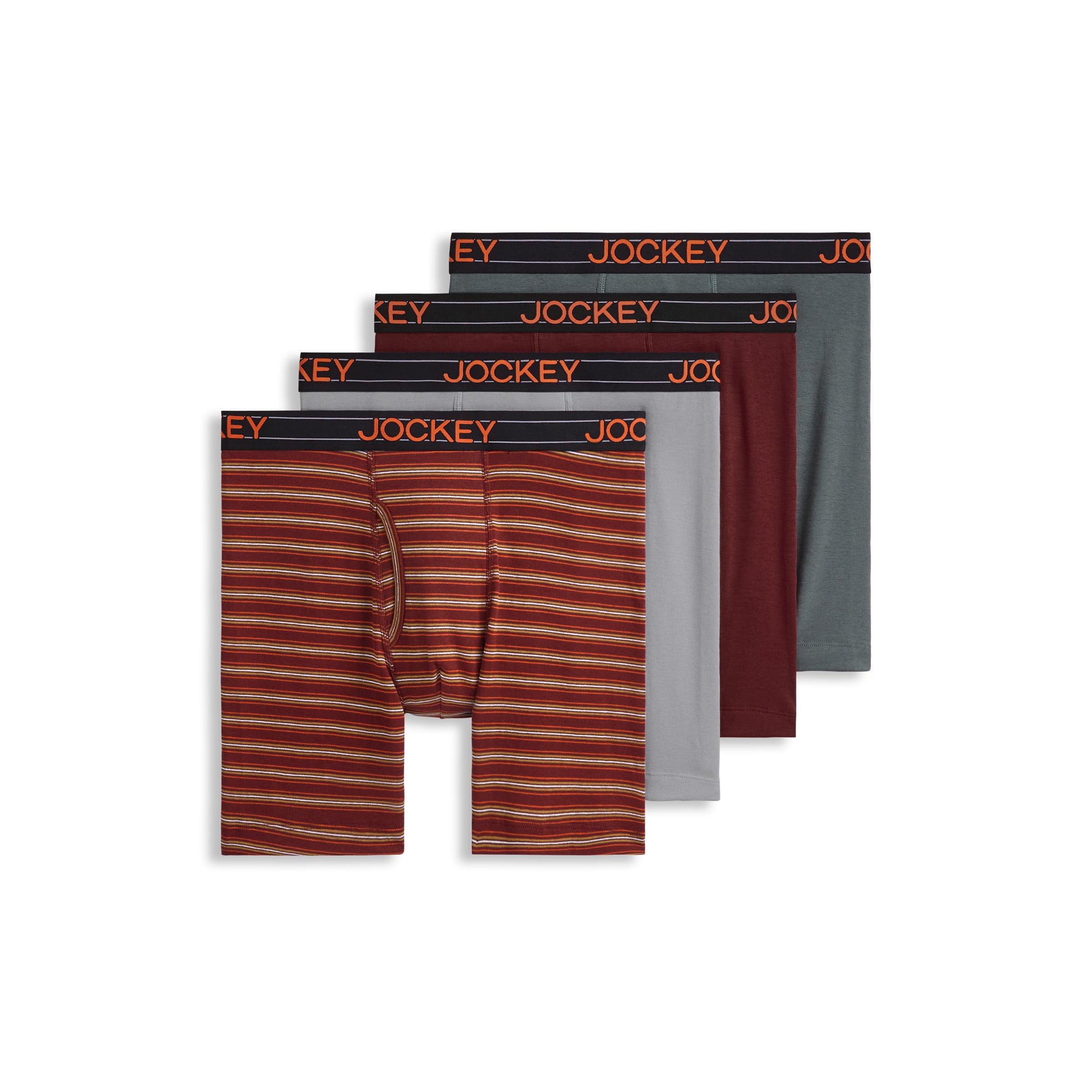 Jockey Men's Lightweight Cotton Blend 7" Long Leg Boxer Brief - 4 Pack ...