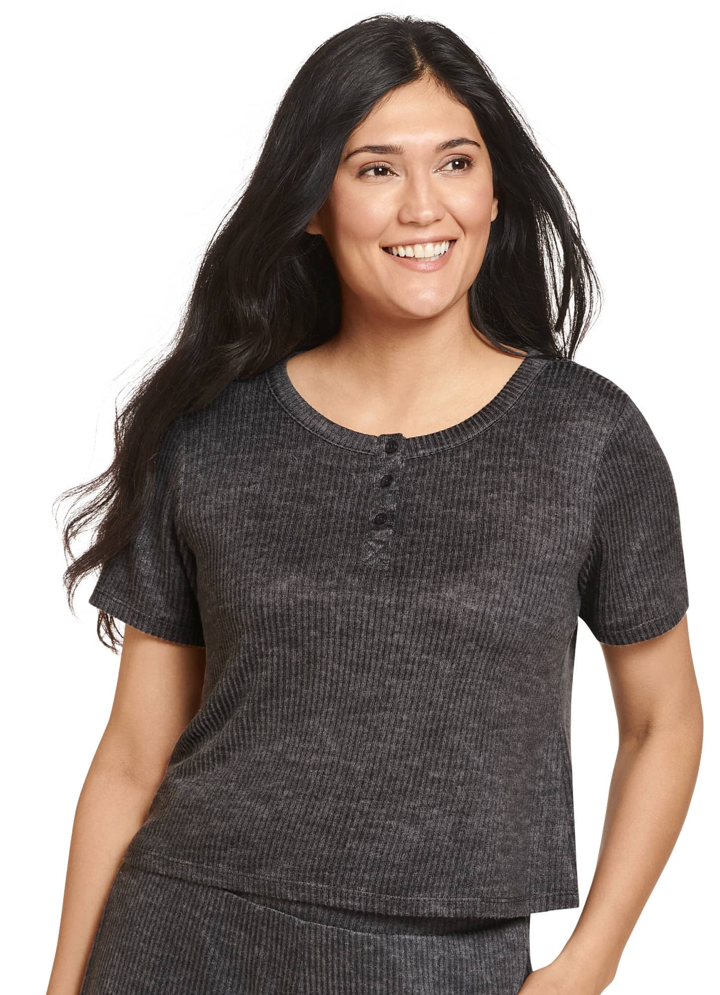 Jockey Women's Luxe Lounge Brushed Ribbed Cropped Henley - Walmart.com