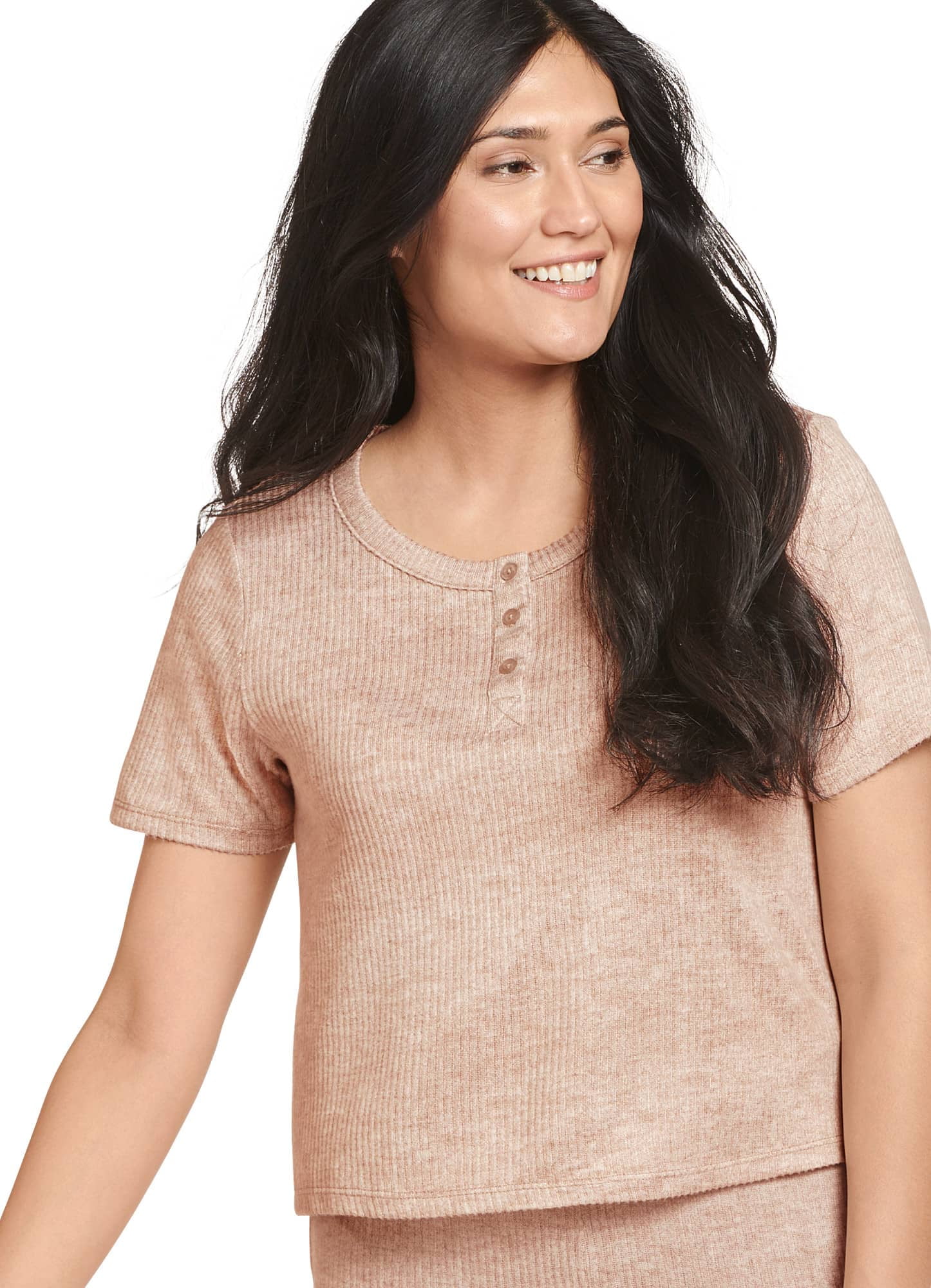 Jockey Women's Luxe Lounge Brushed Ribbed Cropped Henley - Walmart.com