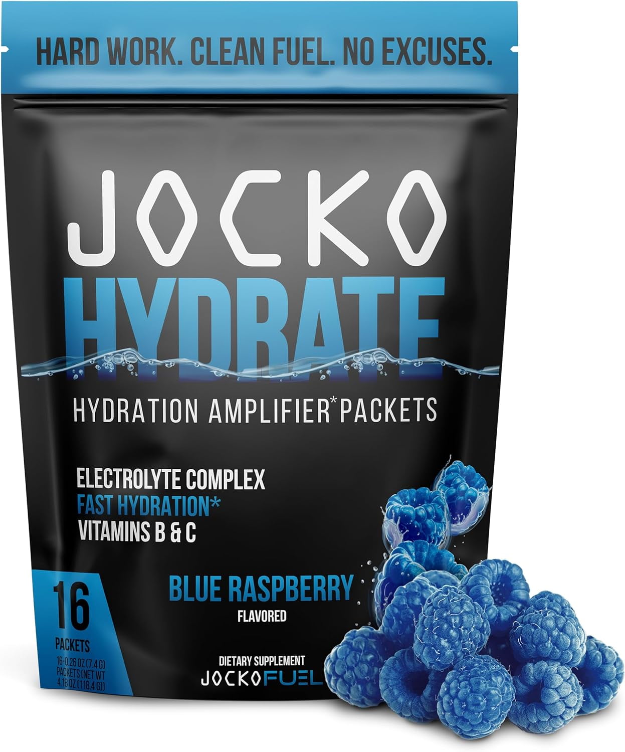 Jocko Fuel Hydrate Electrolytes Powder Packets - No Sugar, 16 Packets ...
