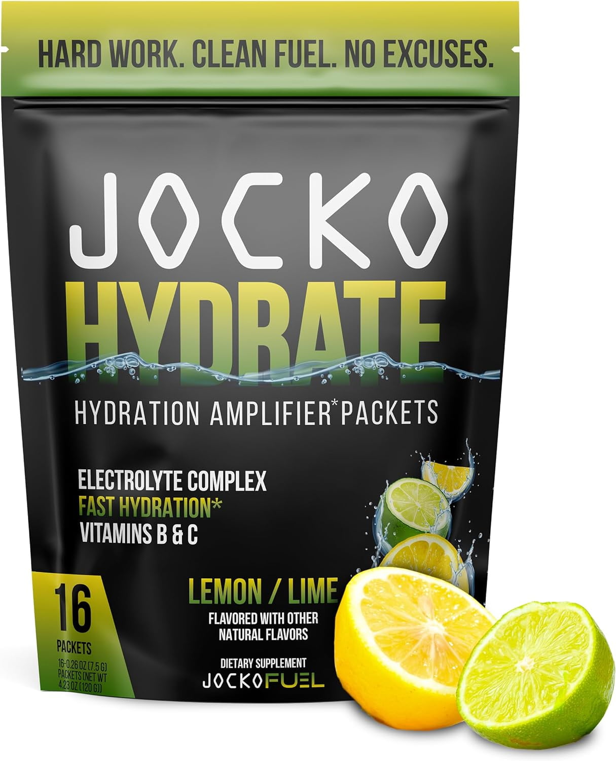 Jocko Hydrate Powder Packets, with Electrolyte Complex, Lemon Lime ...