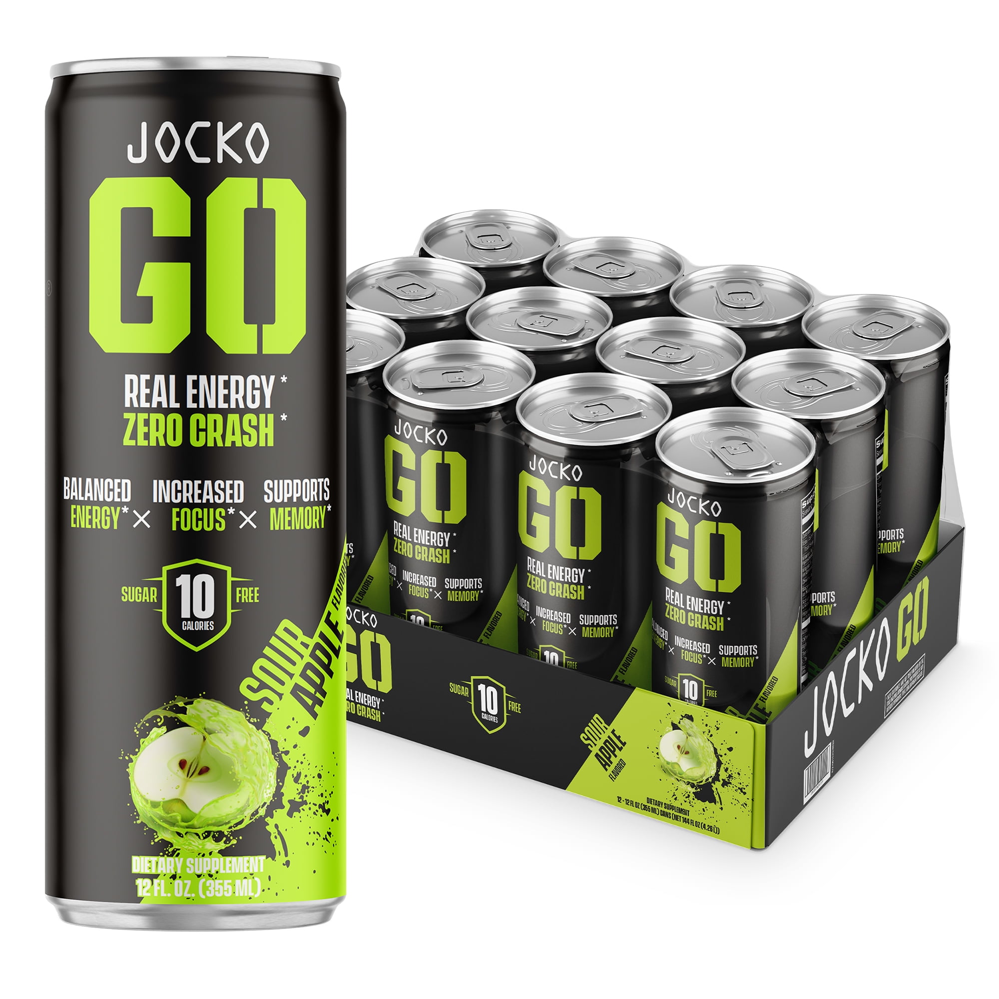 Free Shipping! Jocko GO Energy Drink, Sugar-Free, Sour Apple Flavor, 12 ...