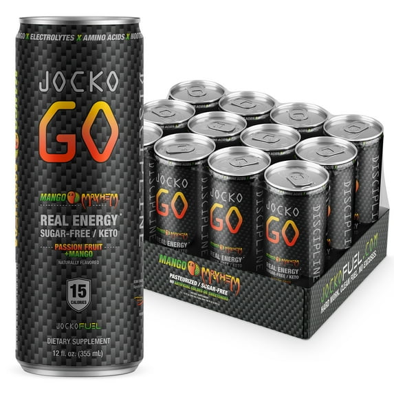 Jocko Go Sugar Free Mango Mayhem Energy Drink, 12 fl oz, 12 Pack Cans ...