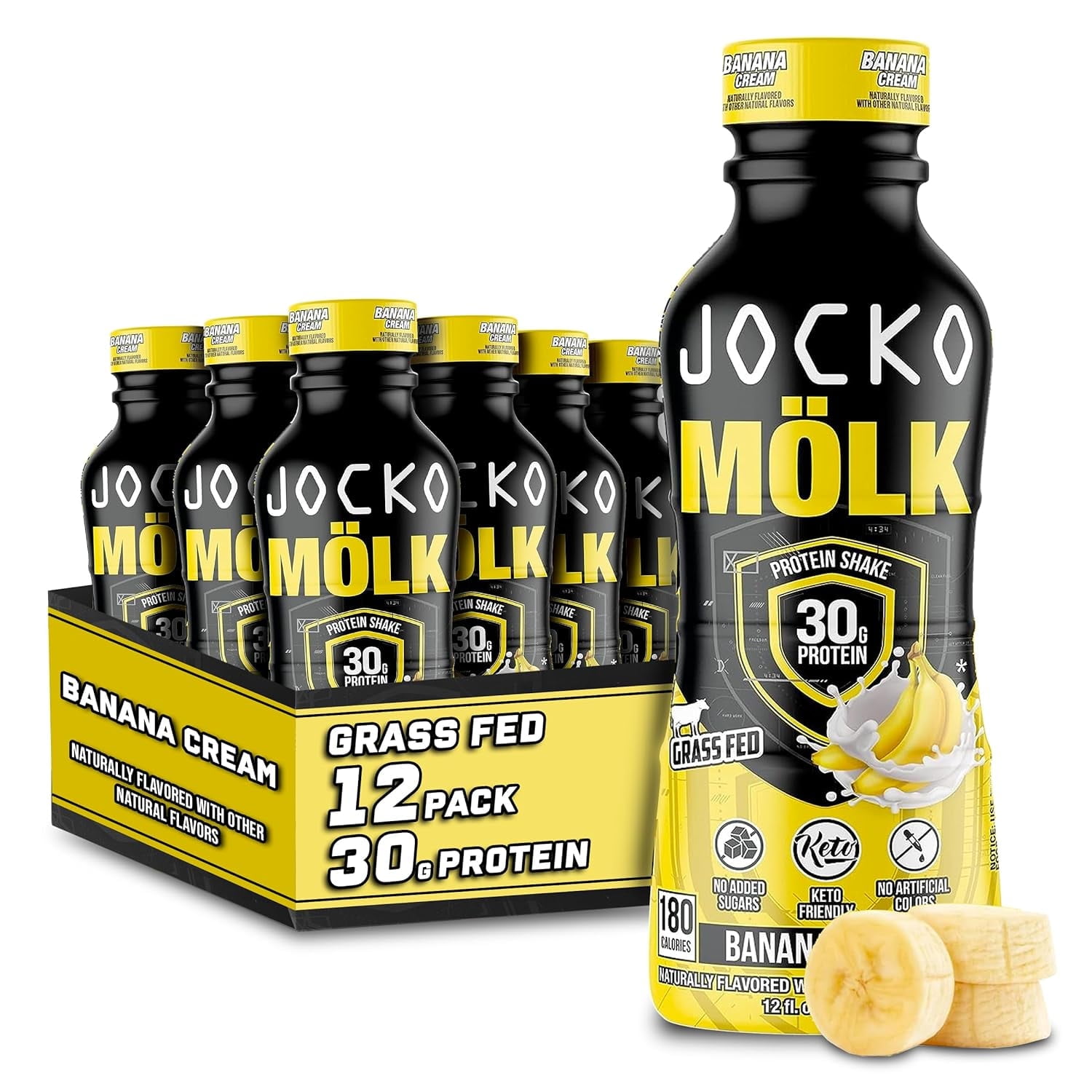 Jocko Mölk 30g Grass Fed Protein Shakes - Banana Cream, Ready to Drink ...