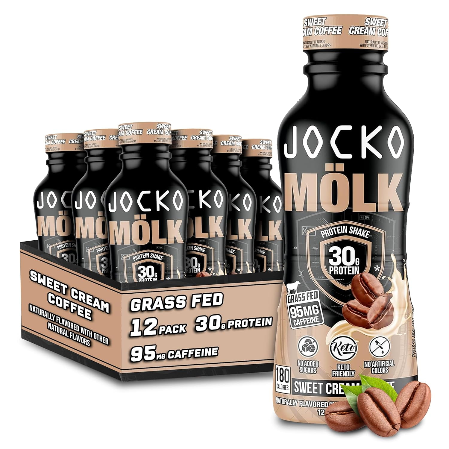 Jocko Mölk 30g Grass Fed Protein Shakes - Sweet Cream Coffee, Ready to ...