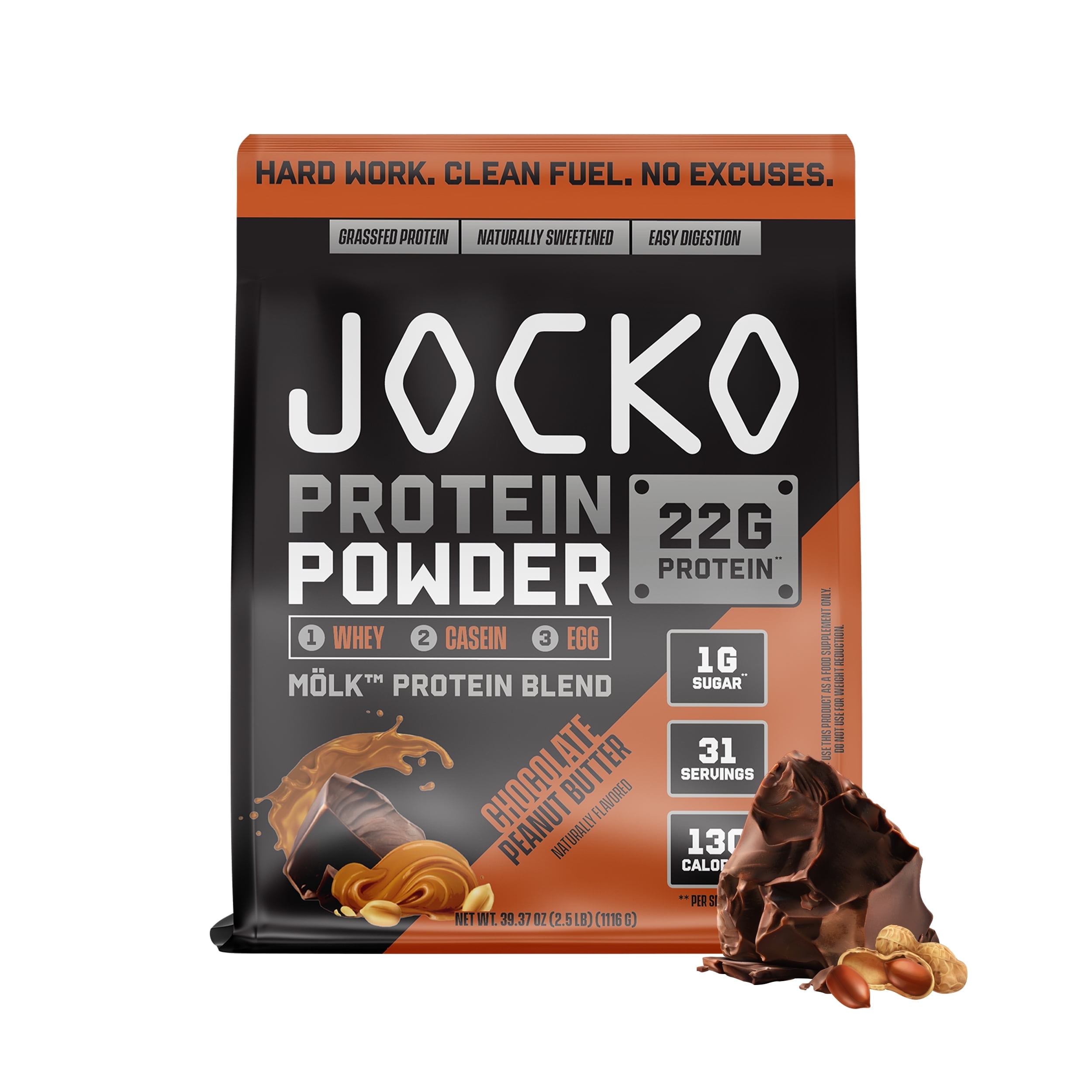 Jocko Mölk Whey Protein Powder 22g, 2lb Bag, Chocolate Peanut Butter ...