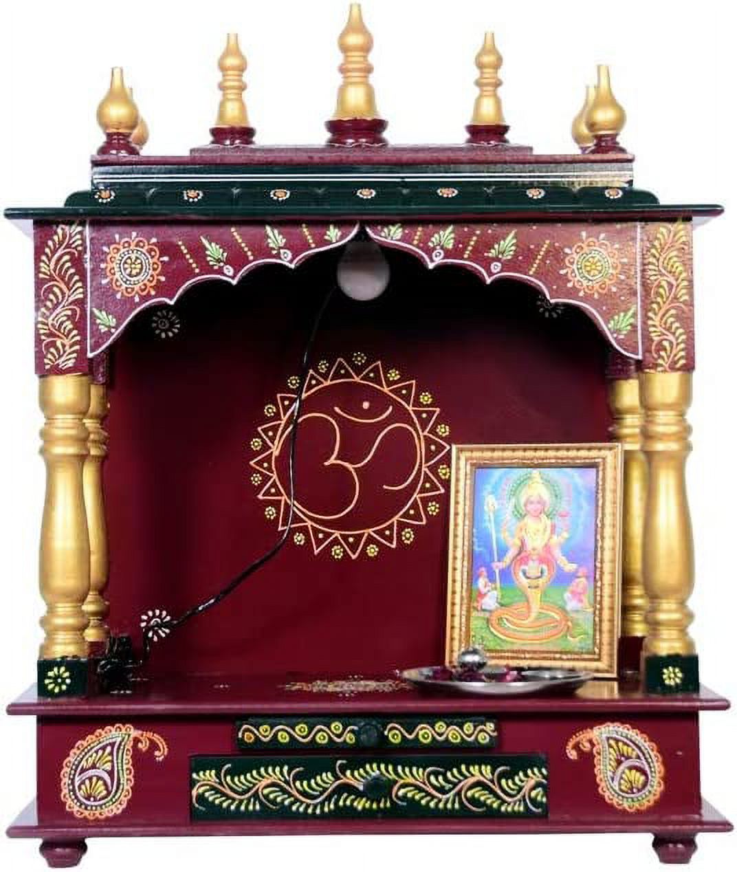 Jodhpur Handicrafts Wooden Home Temple with Led Bulb and Free Pooja ...