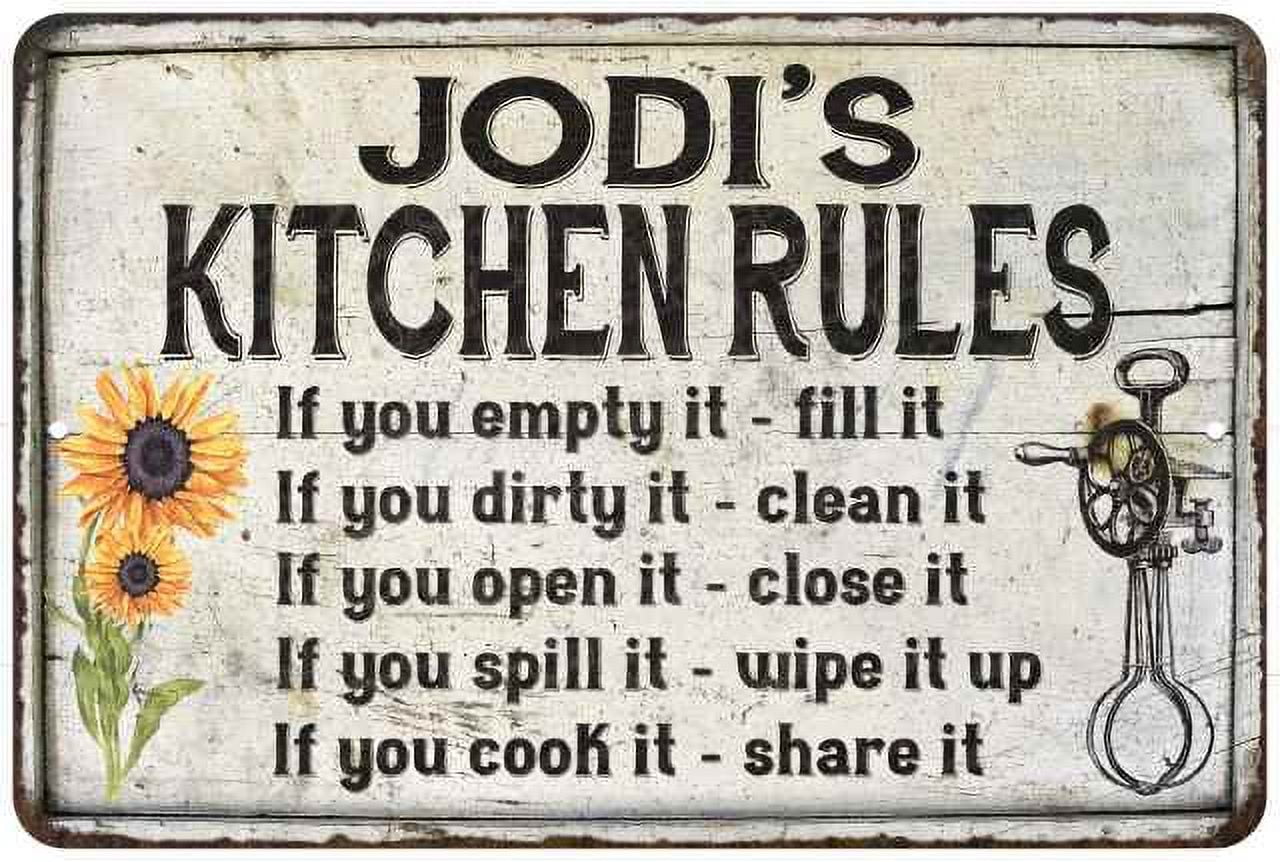 Jodi's Kitchen Rules Chic Sign Vintage Decor 8 x 12 High Gloss Metal ...