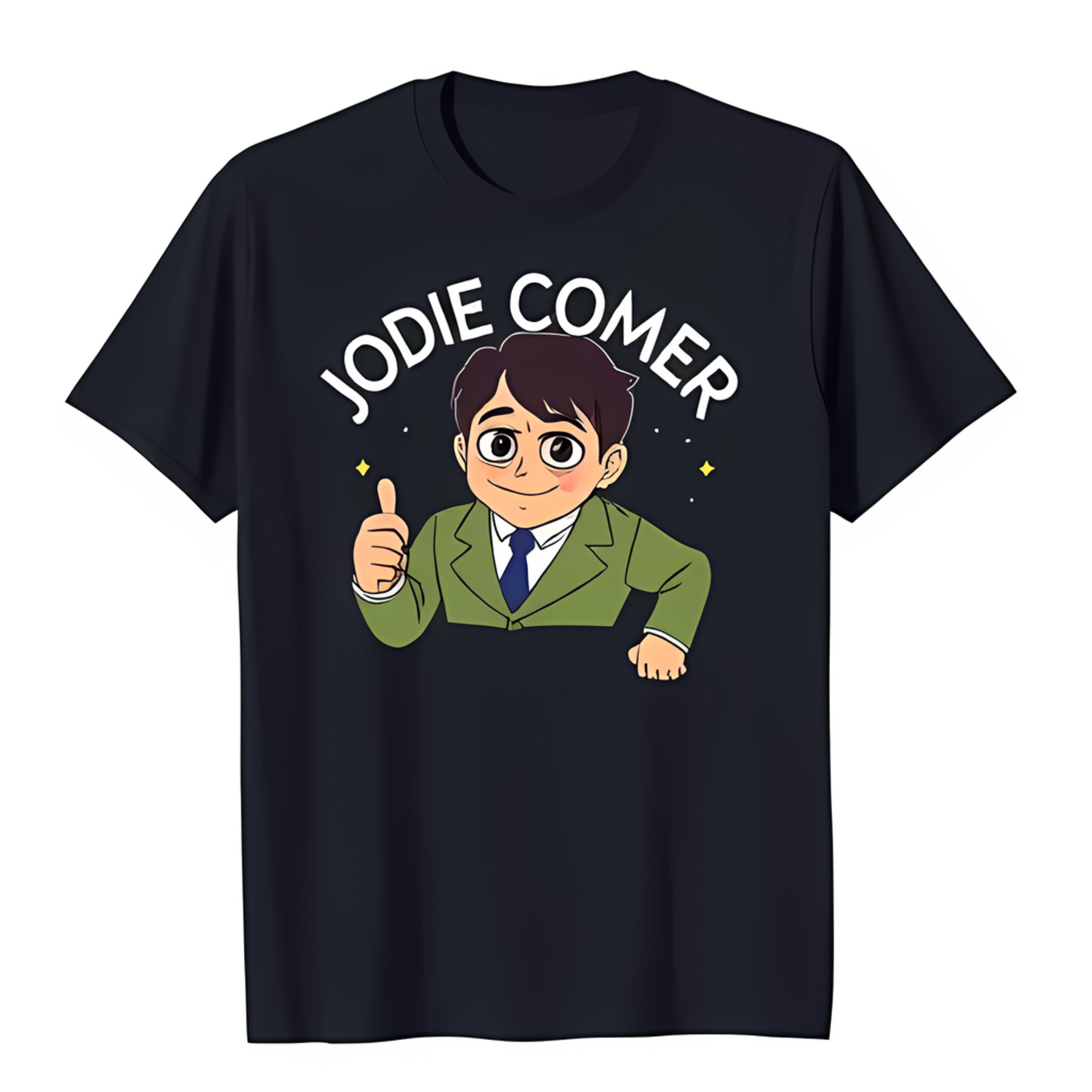 Jodie Comer Cartoon Black T-Shirt with Green Suit Design - Walmart.com