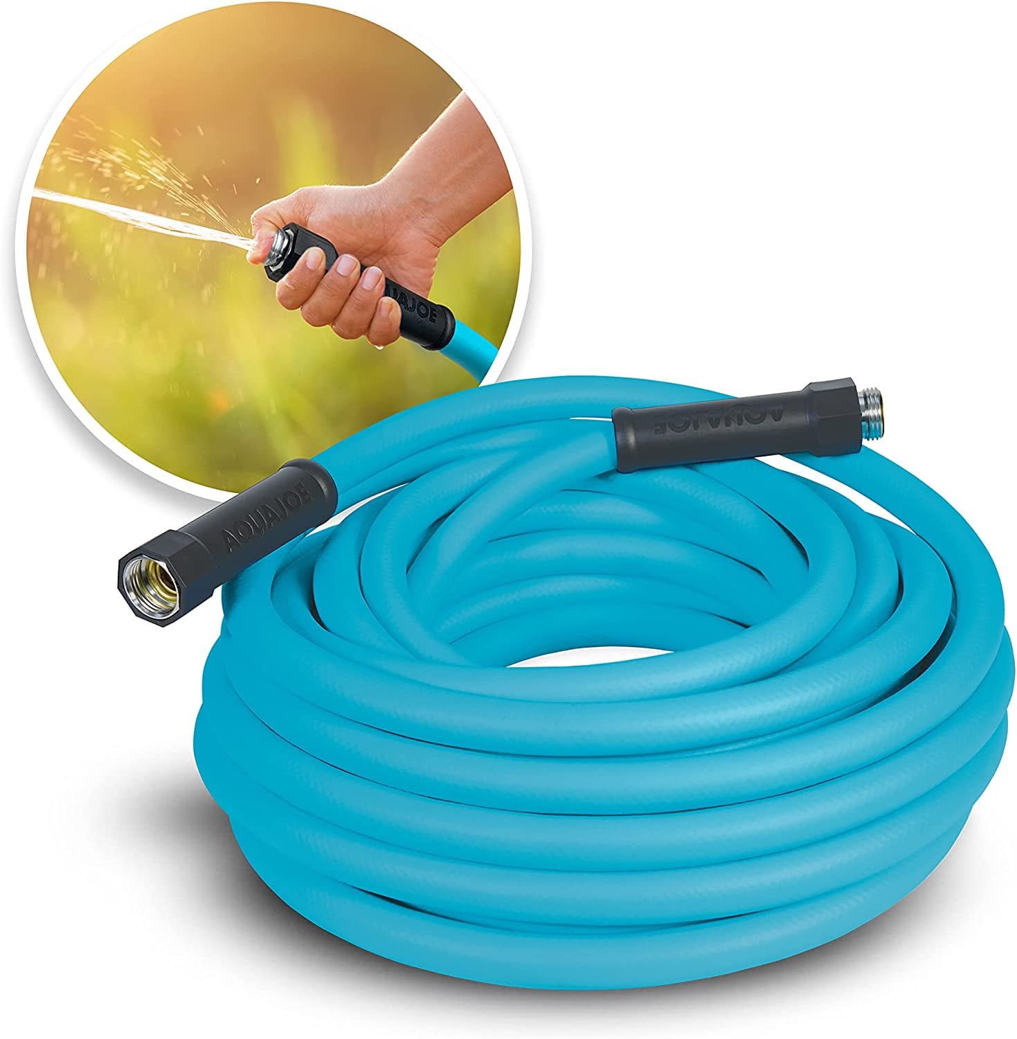 Joe 50ft Professional-Grade Hybrid Polymer Garden Hose with Dual Swivel ...