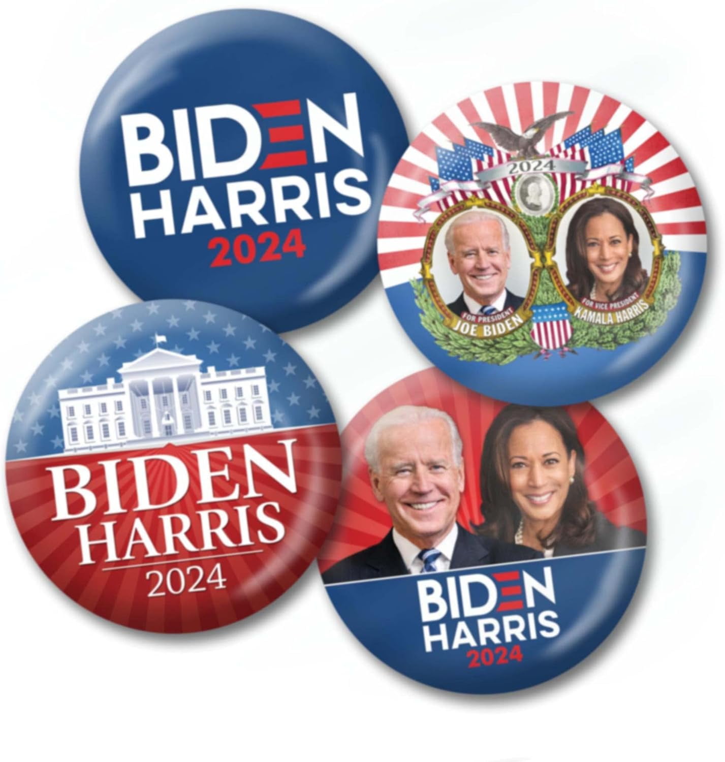 Joe Biden Kamala Harris 2024 Buttons - 4-Pack Campaign Pins Jugate ...
