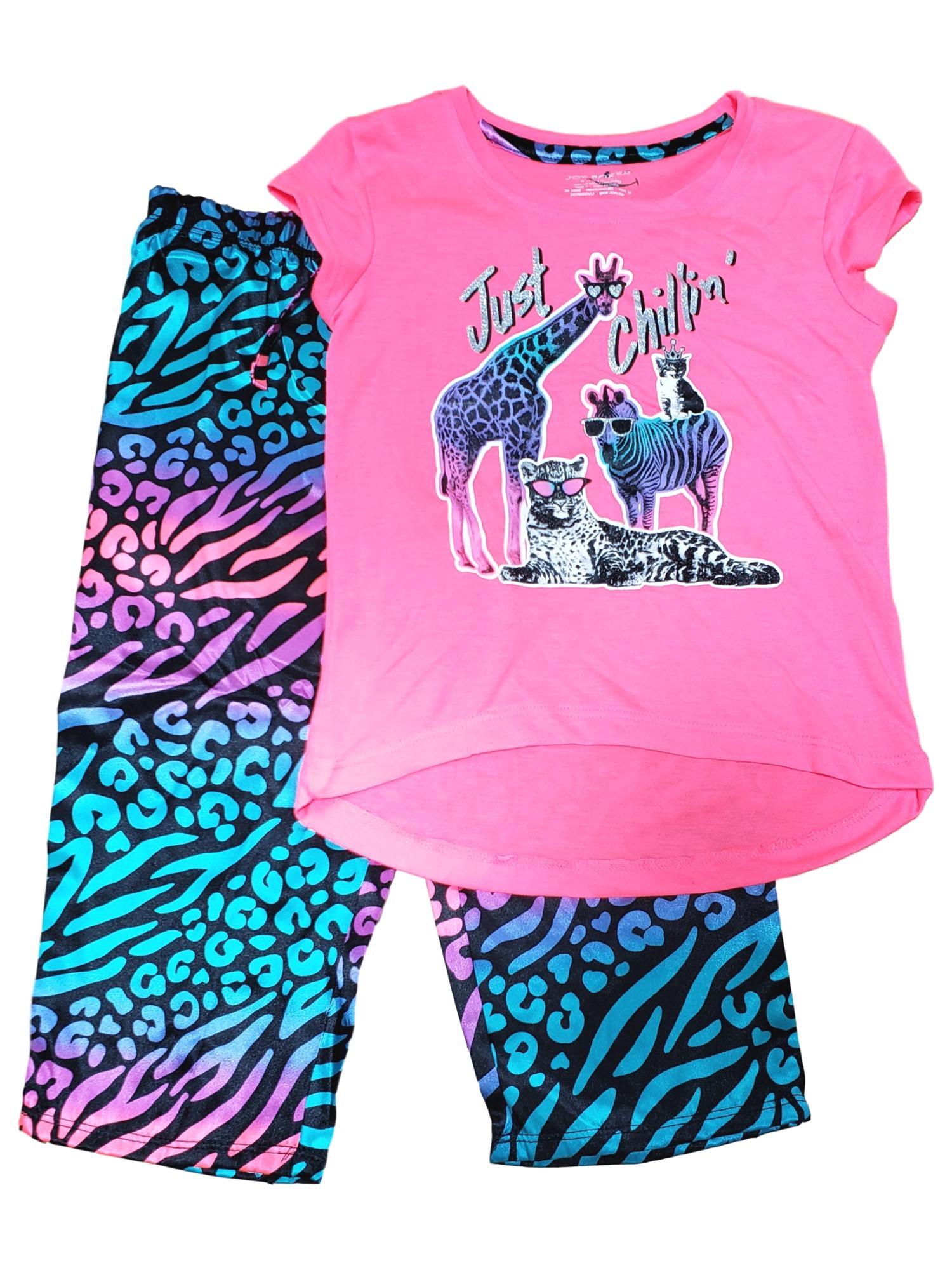 Joe Boxer Girls Just Chillin Animals Glitter 2 Piece Pajama PJ Set ...