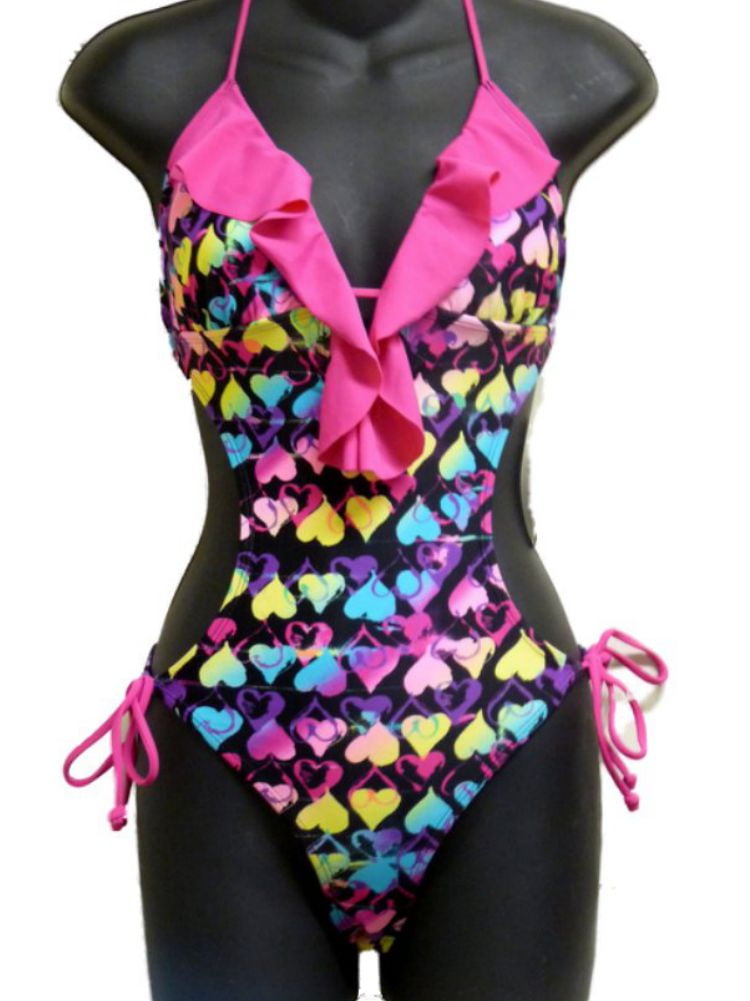 Joe Boxer Juniors Womens Rainbow Heart Rufflle Monokini Swim Suit ...