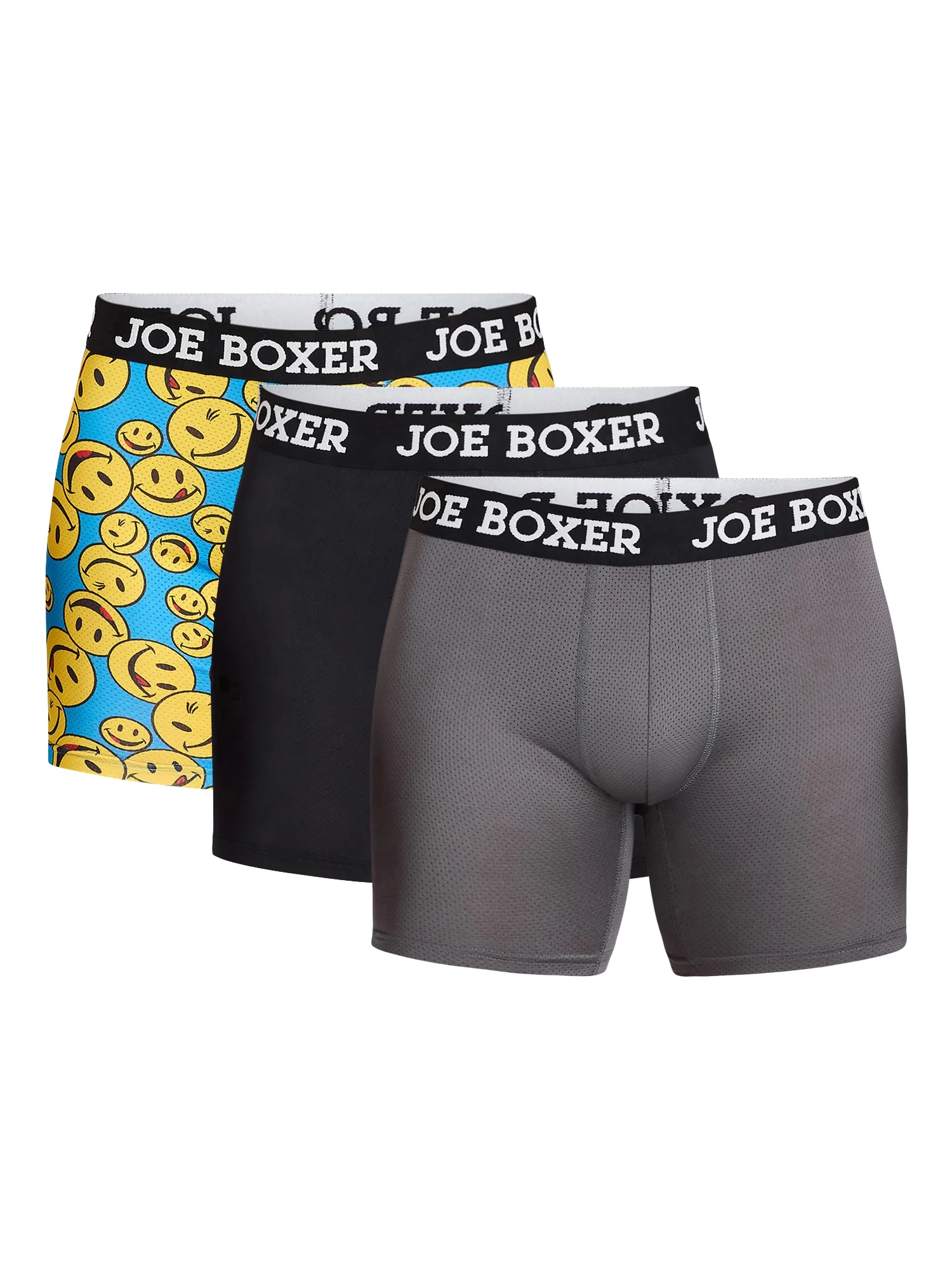 Joe Boxer Men's Performance Smiley Boxer Briefs, Multi-Color (3 Per ...