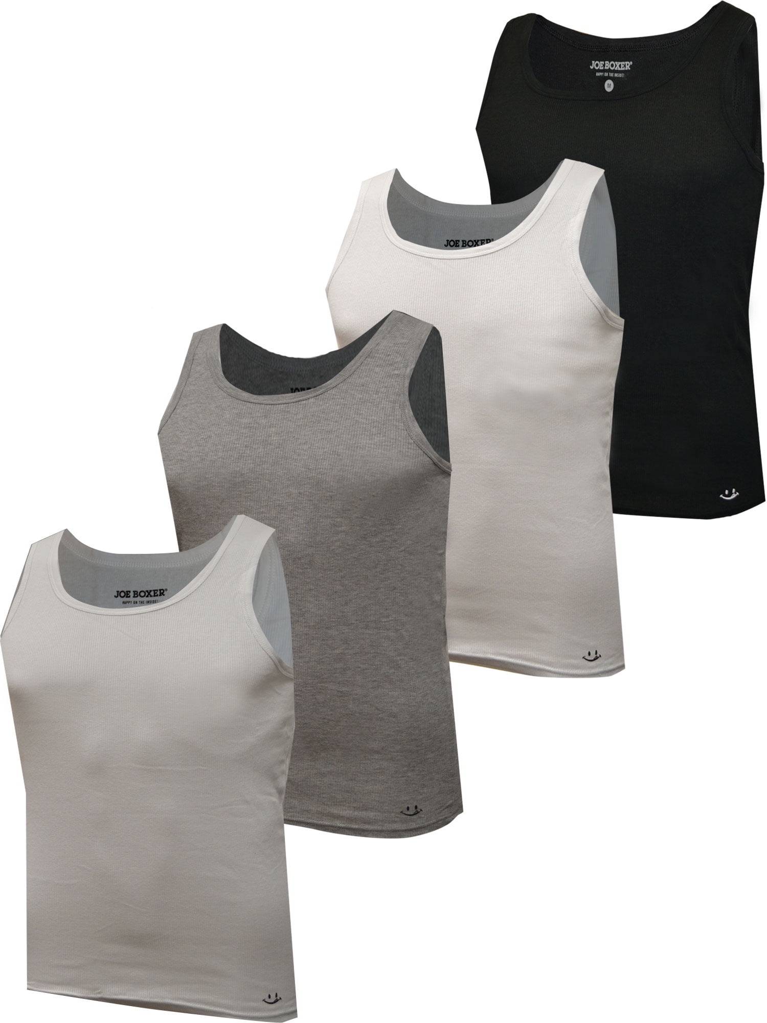 Joe Boxer Mens Joe Boxer Black Gray and White Cotton Rib 4 Pack Tank ...