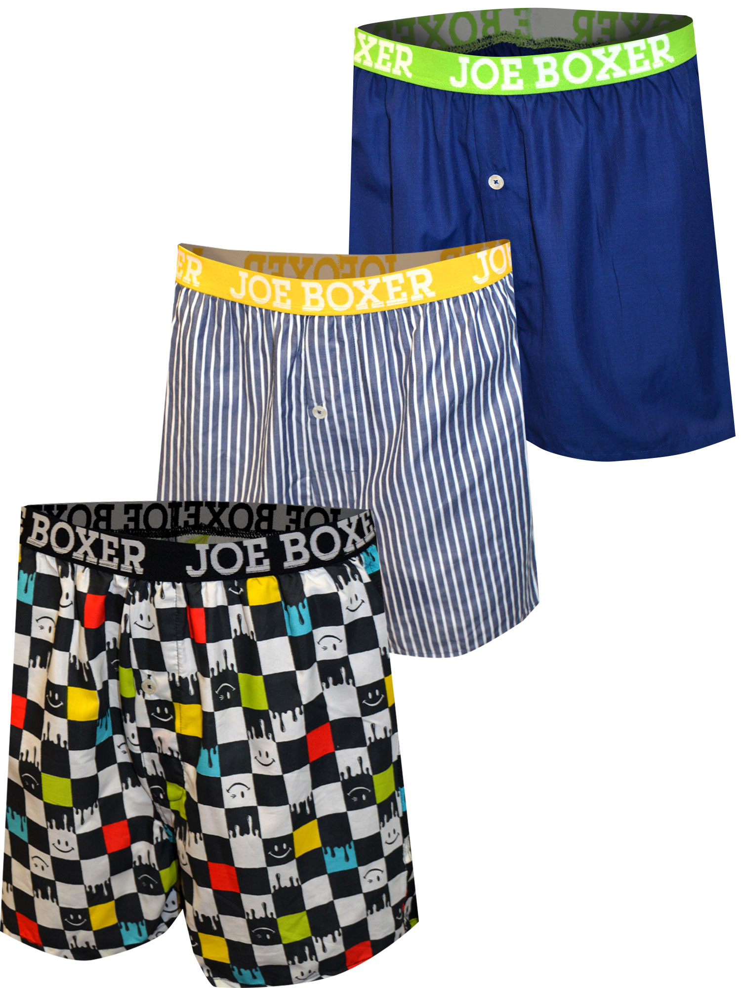 Joe Boxer Mens Joe Boxer Checker Melt Stripes Solid Woven Cotton 3 Pack ...