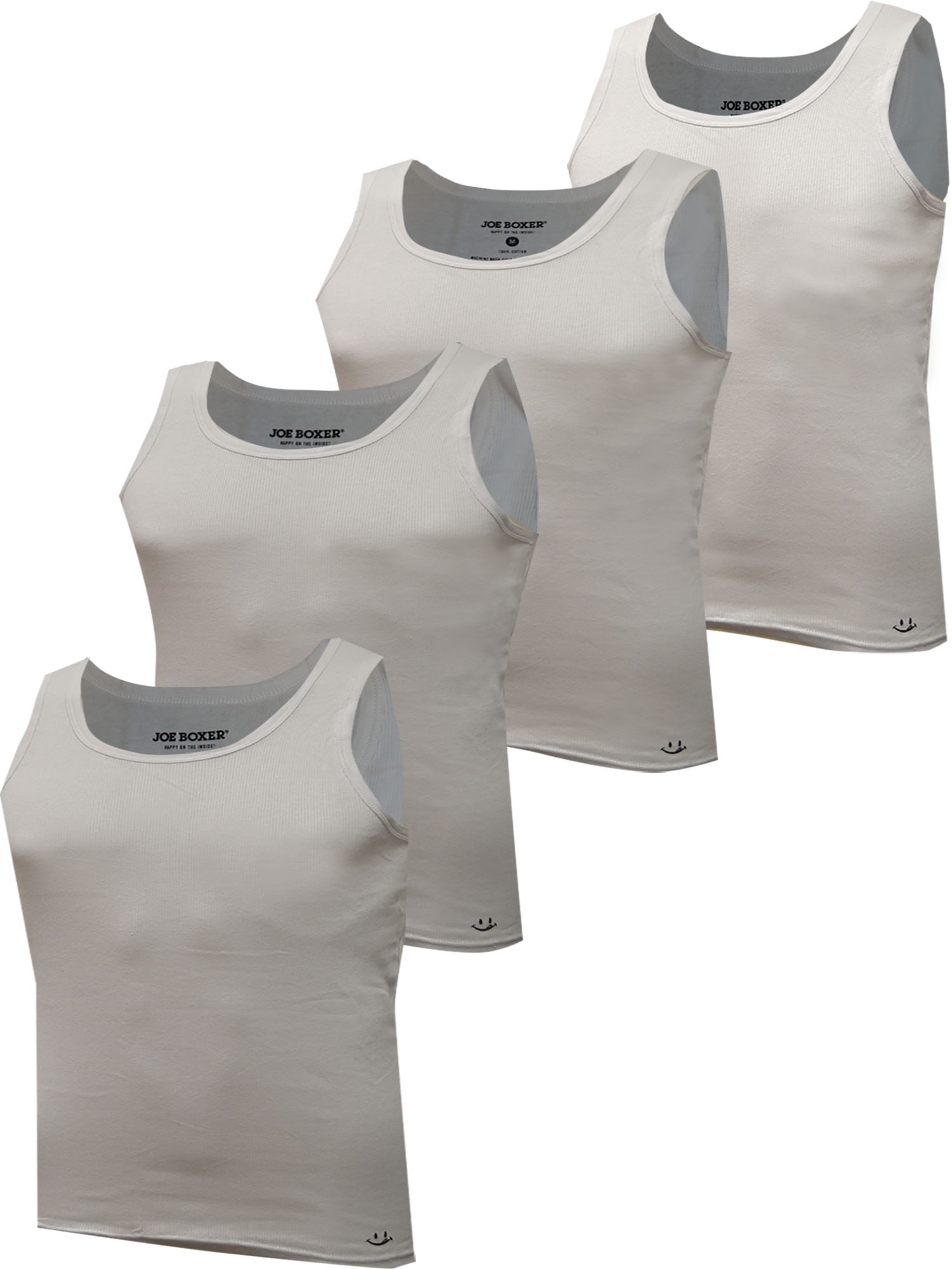 Joe Boxer Mens Joe Boxer White Cotton Rib 4 Pack Tank Tops (Small ...