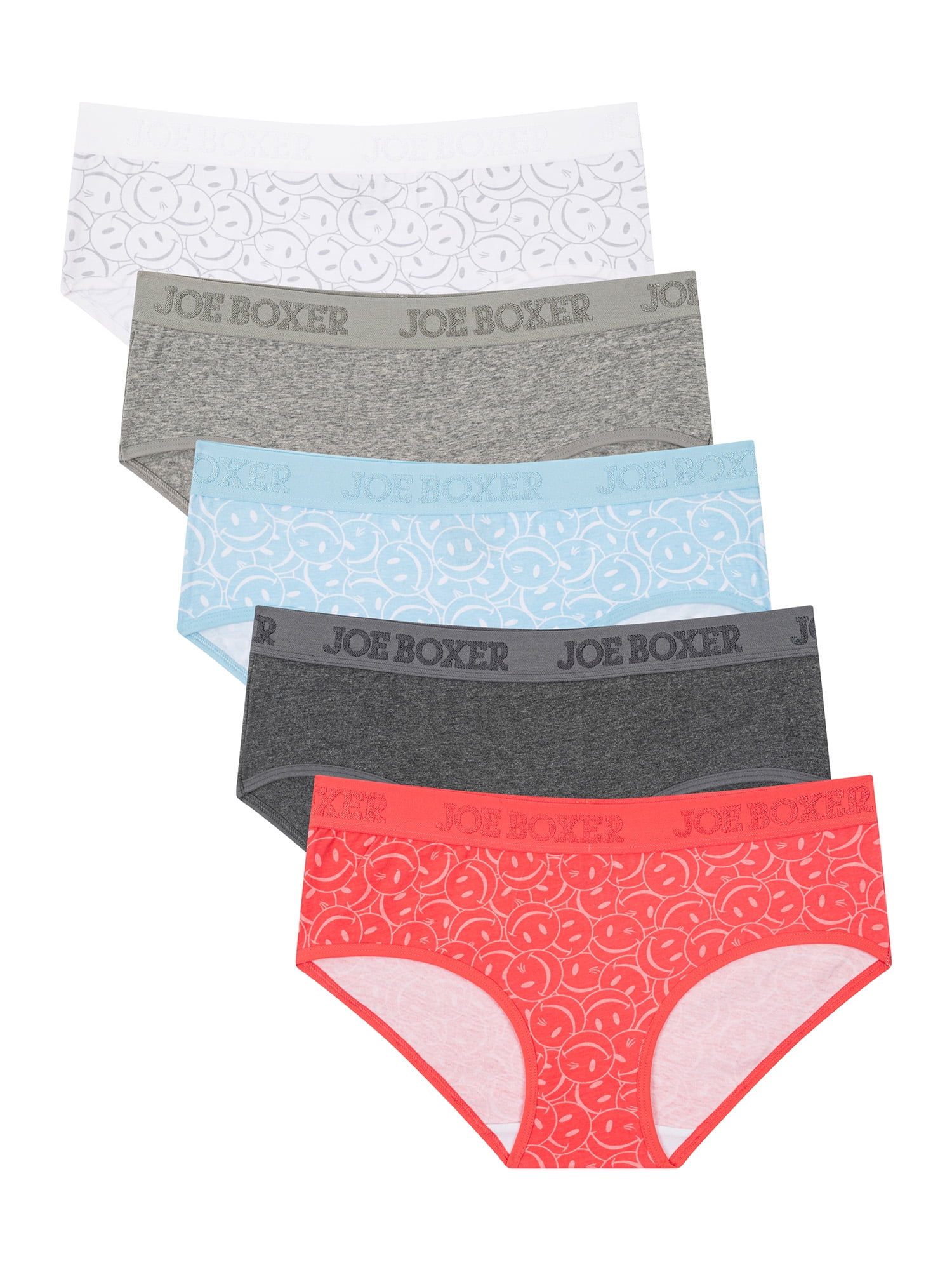 Joe Boxer Women's 5-Pack Cotton Stretch Hipster Underwear with Smiley ...