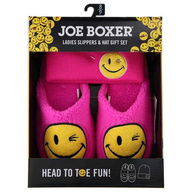 Joe Boxer Women's Smiley Face Slipper & Hat Gift Set - Walmart.com